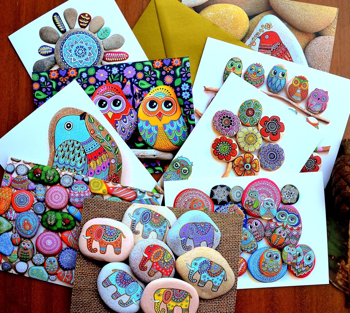 Greeting Card No.2 painted Stone Bird I Sassi - Etsy