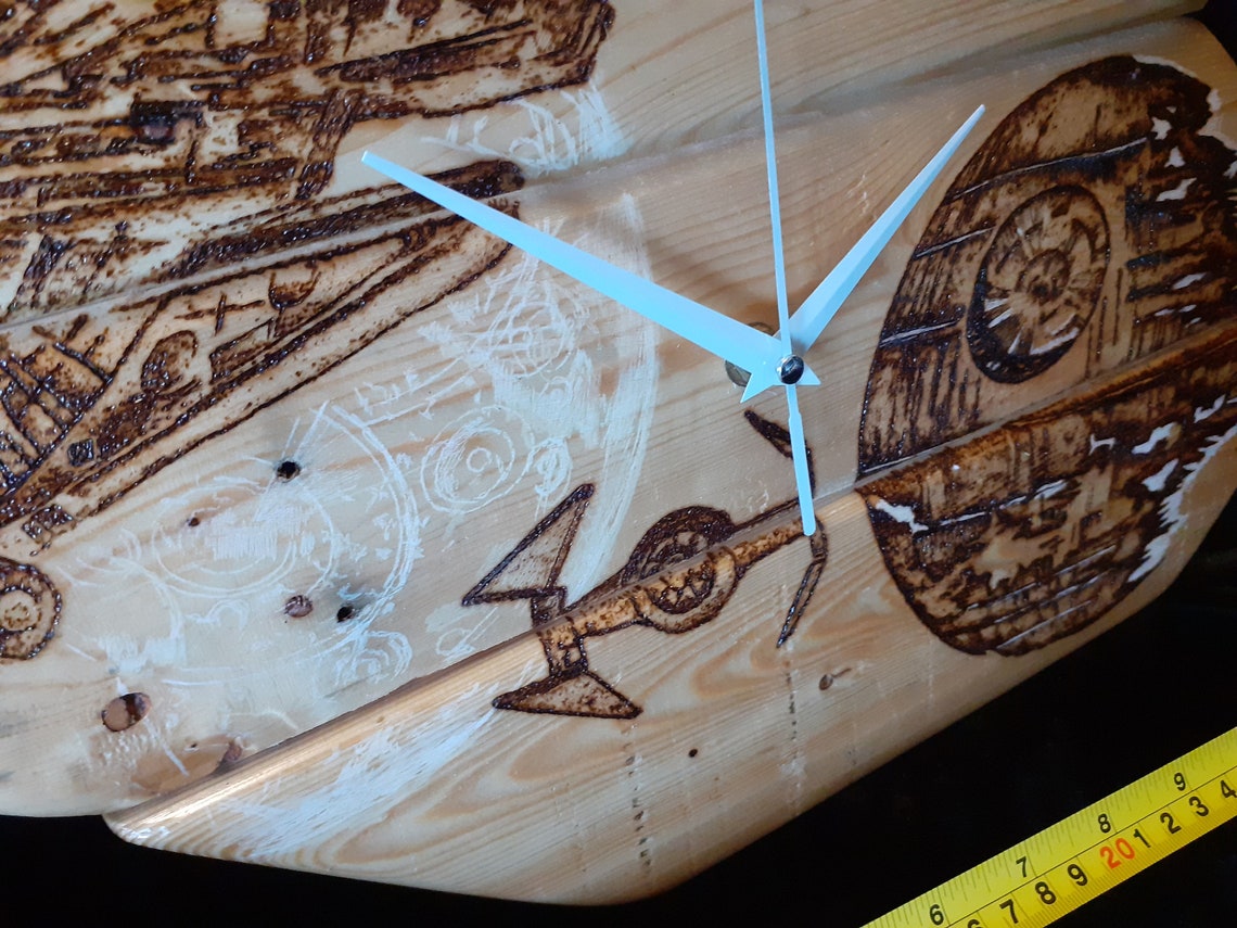 Handmade Wood Clock With Stunning Sci Fi Theme Pyrography Artwork,sci ...