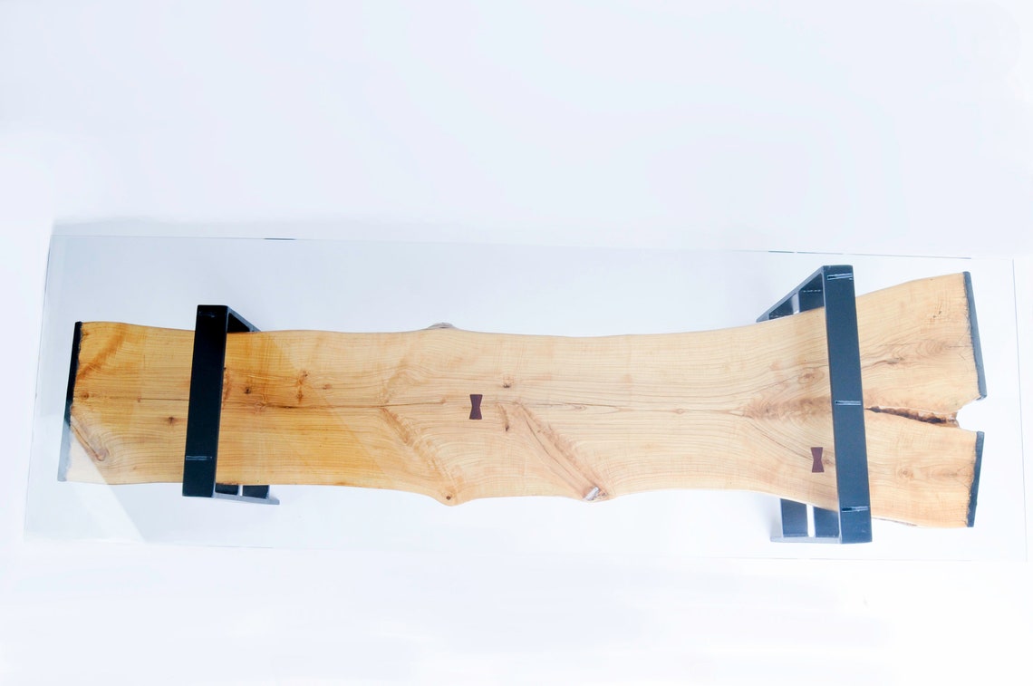 Glass Coffee Table Live Edge Slab With Metal Base - Etsy
