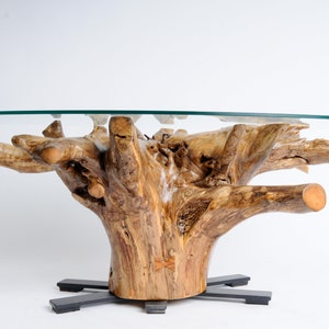 Tree Stump Glass Coffee Table With Metal Base - Etsy