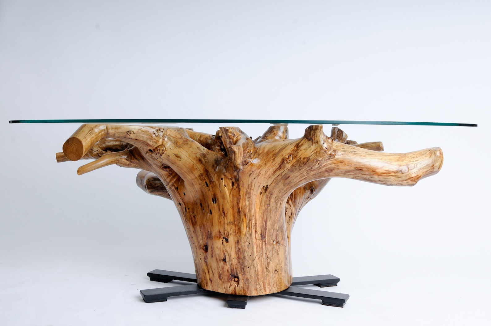 Tree stump glass coffee table with Metal base | Etsy