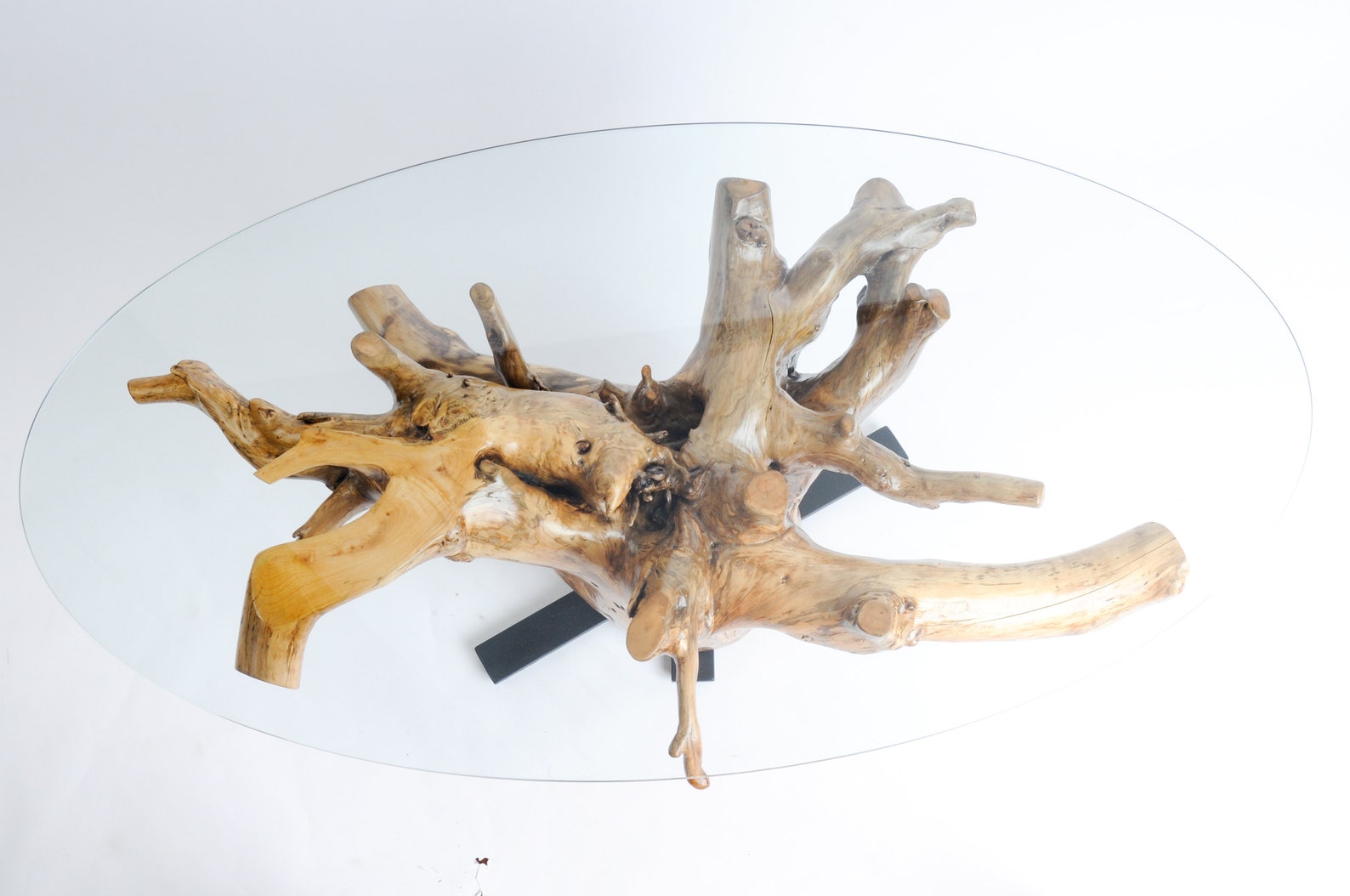 Tree stump glass coffee table with Metal base | Etsy