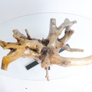 Tree Stump Glass Coffee Table With Metal Base - Etsy