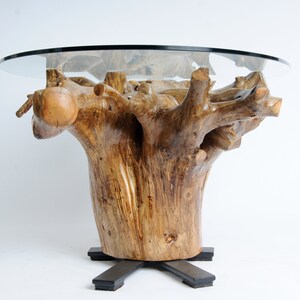 Tree Stump Glass Coffee Table With Metal Base - Etsy