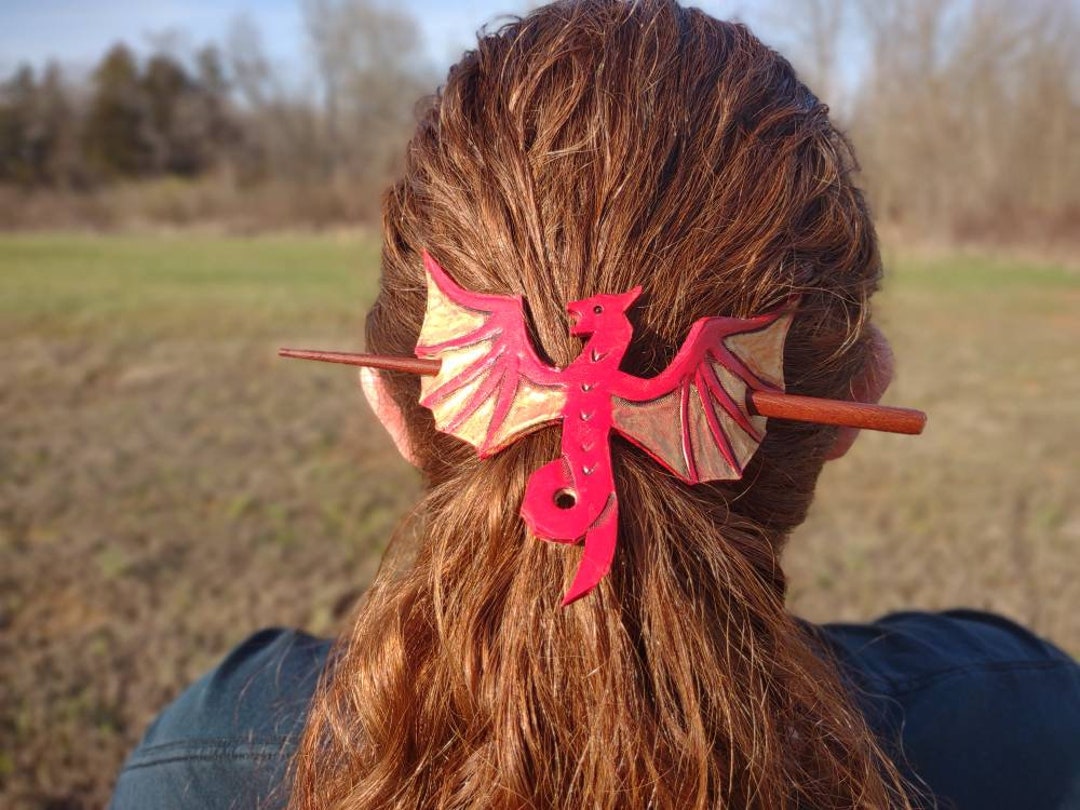Leather Dragon Hair Pin / Barrette two Toned - Etsy