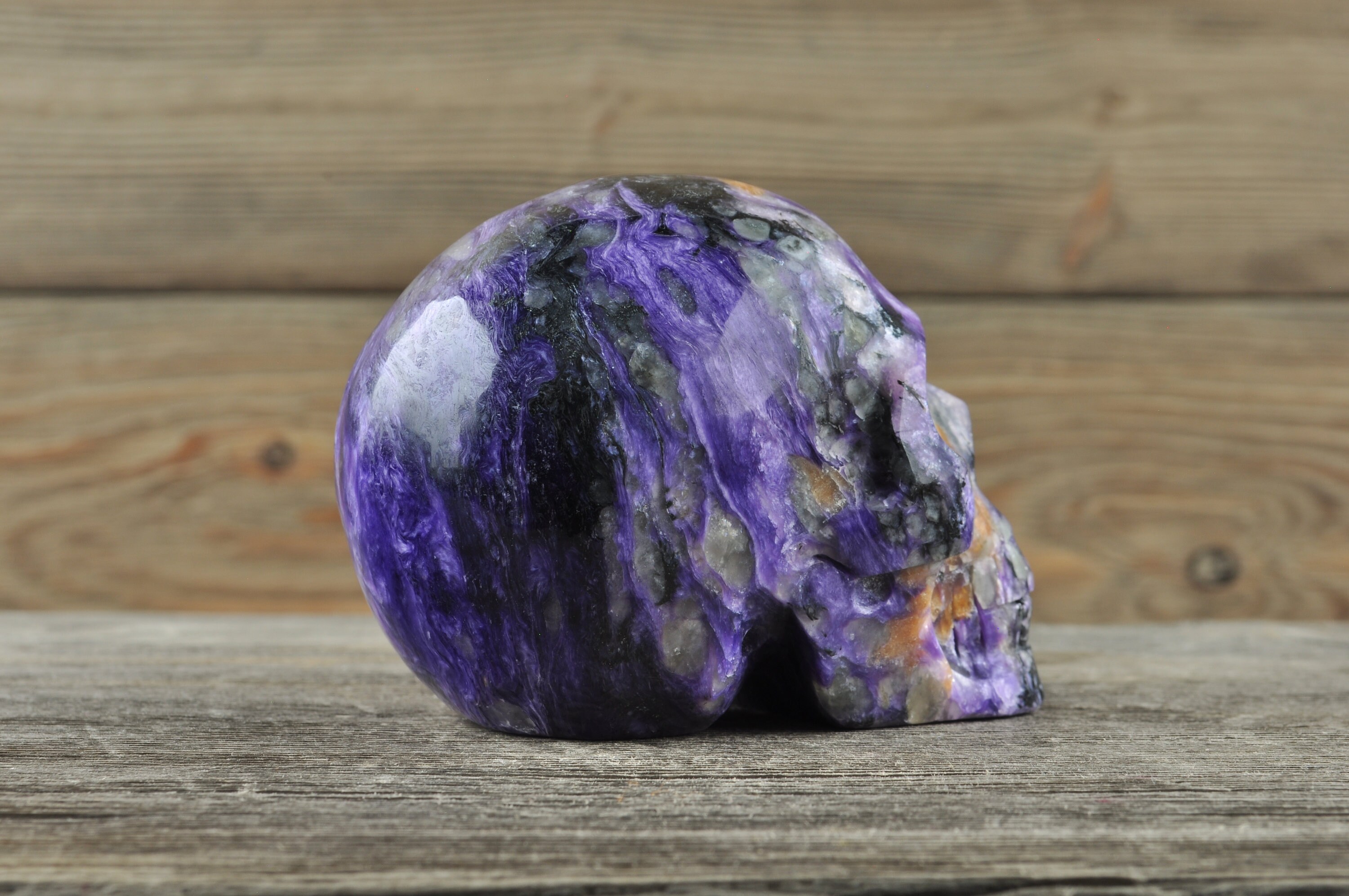 Natural Realistic Charoite Crystal Skull, Medium