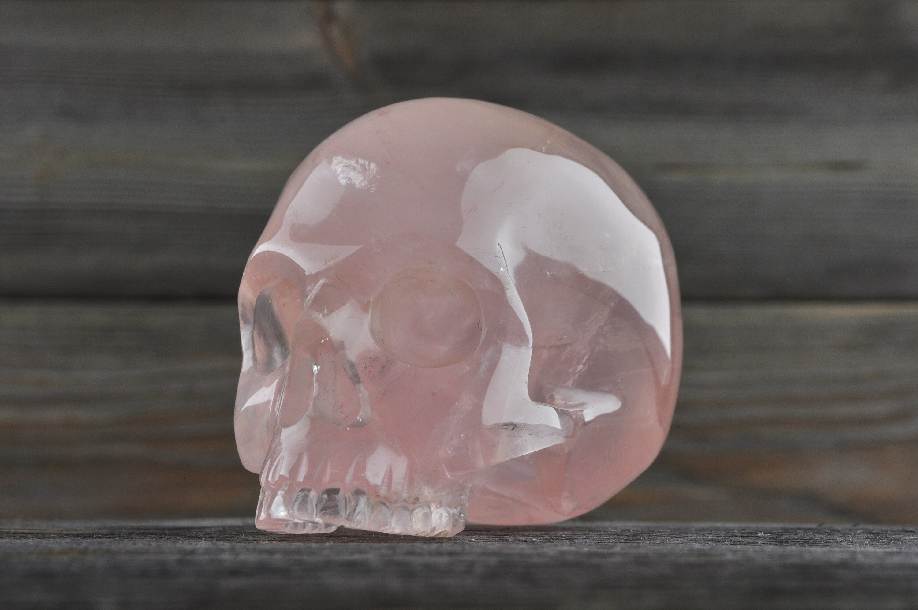 Natural Super Realistic Rose Quartz Crystal Skull, Medium