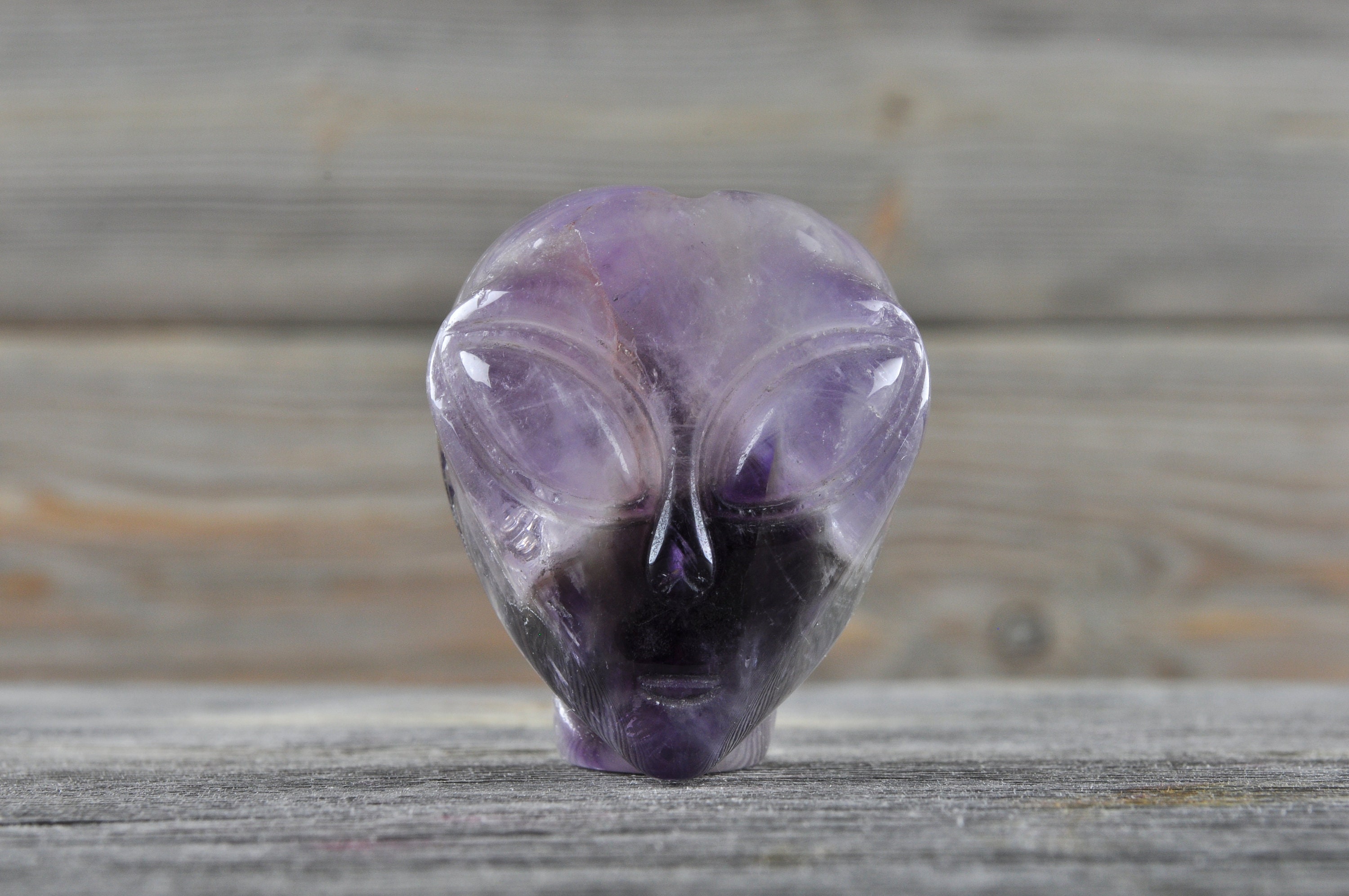 Natural Realistic Chevron Amethyst Alien Crystal Skull, Mini!