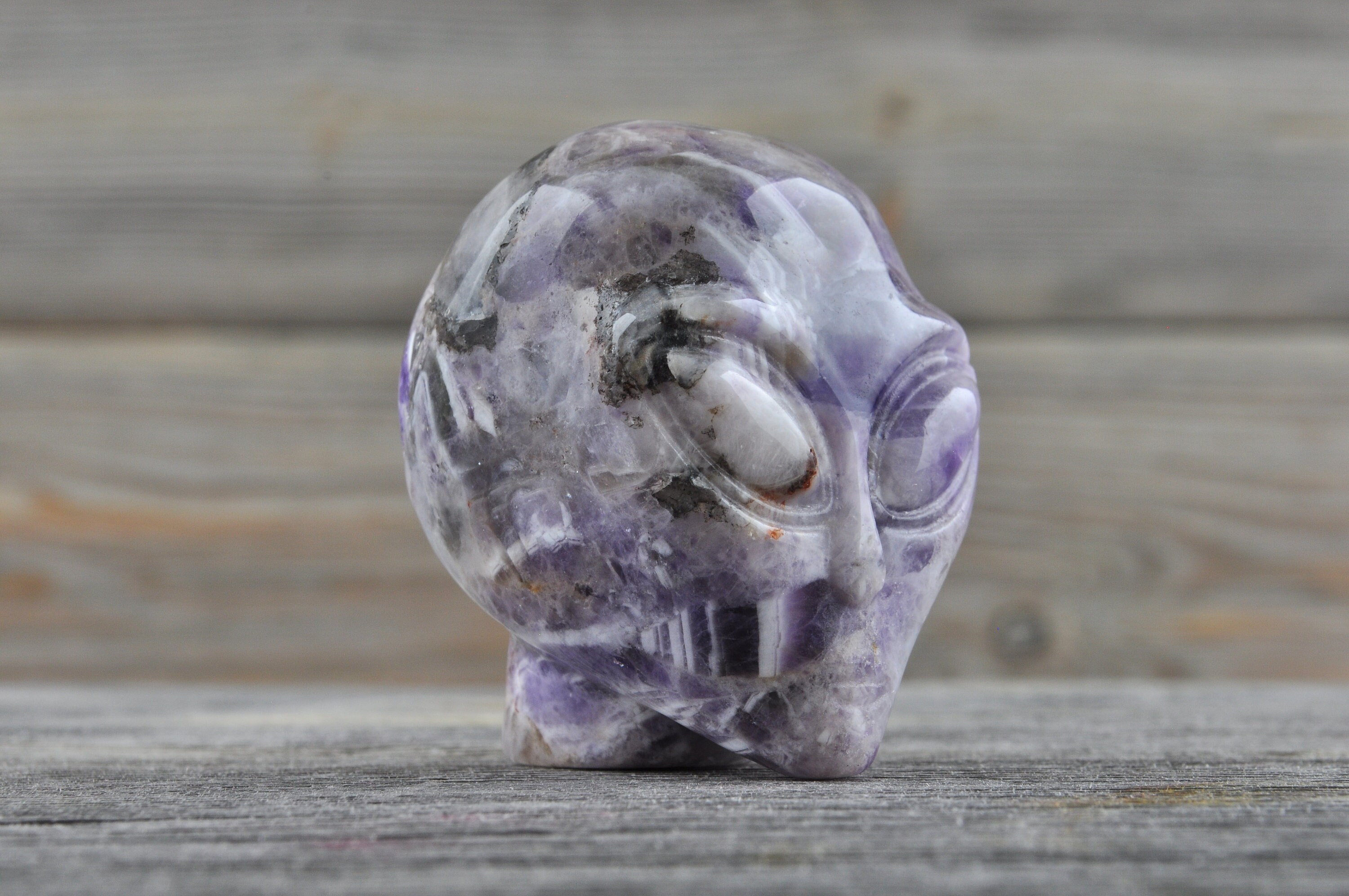 Natural Realistic Chevron Amethyst Alien Crystal Skull, Mini!
