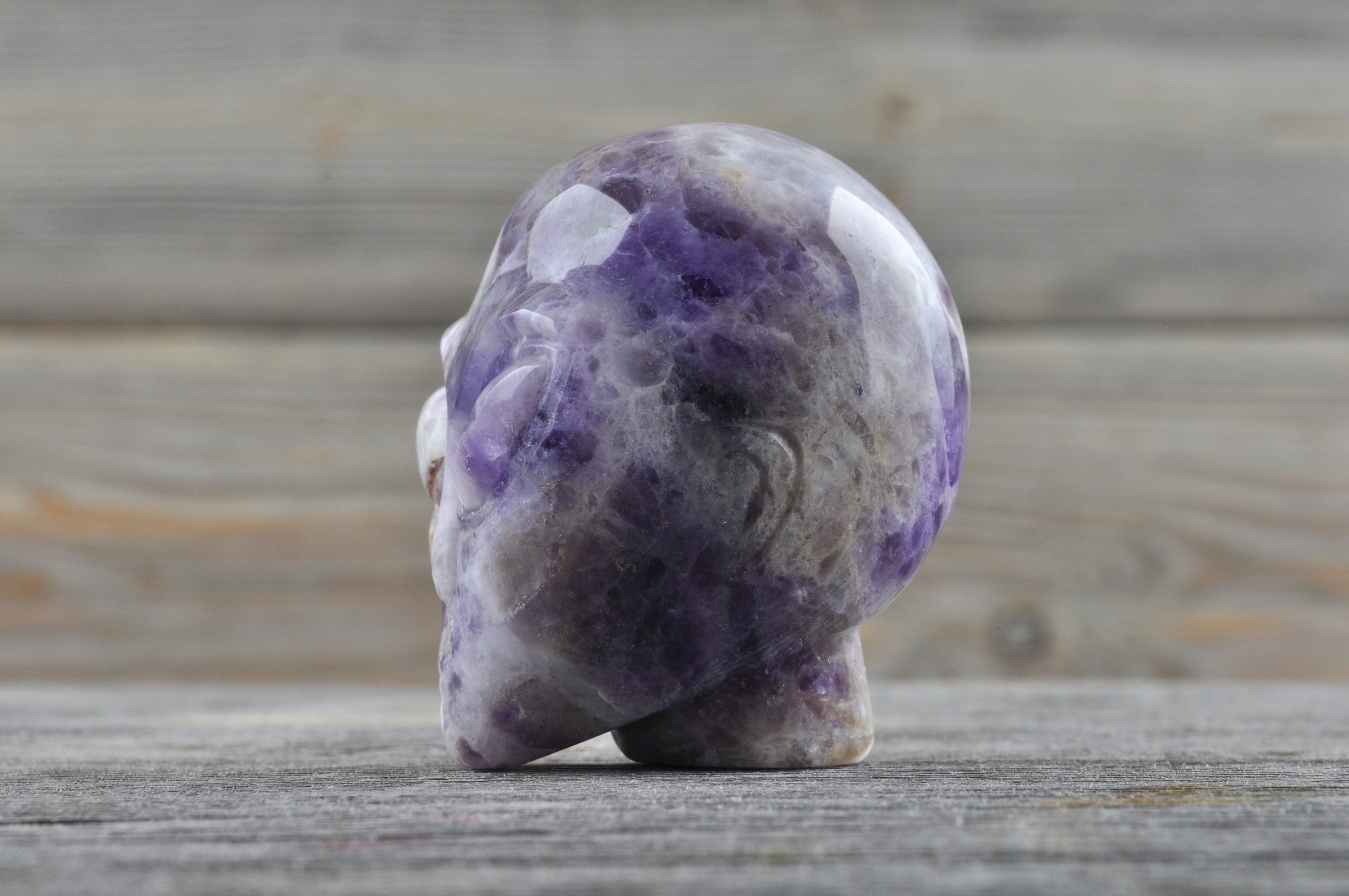 Natural Realistic Chevron Amethyst Alien Crystal Skull, Mini!