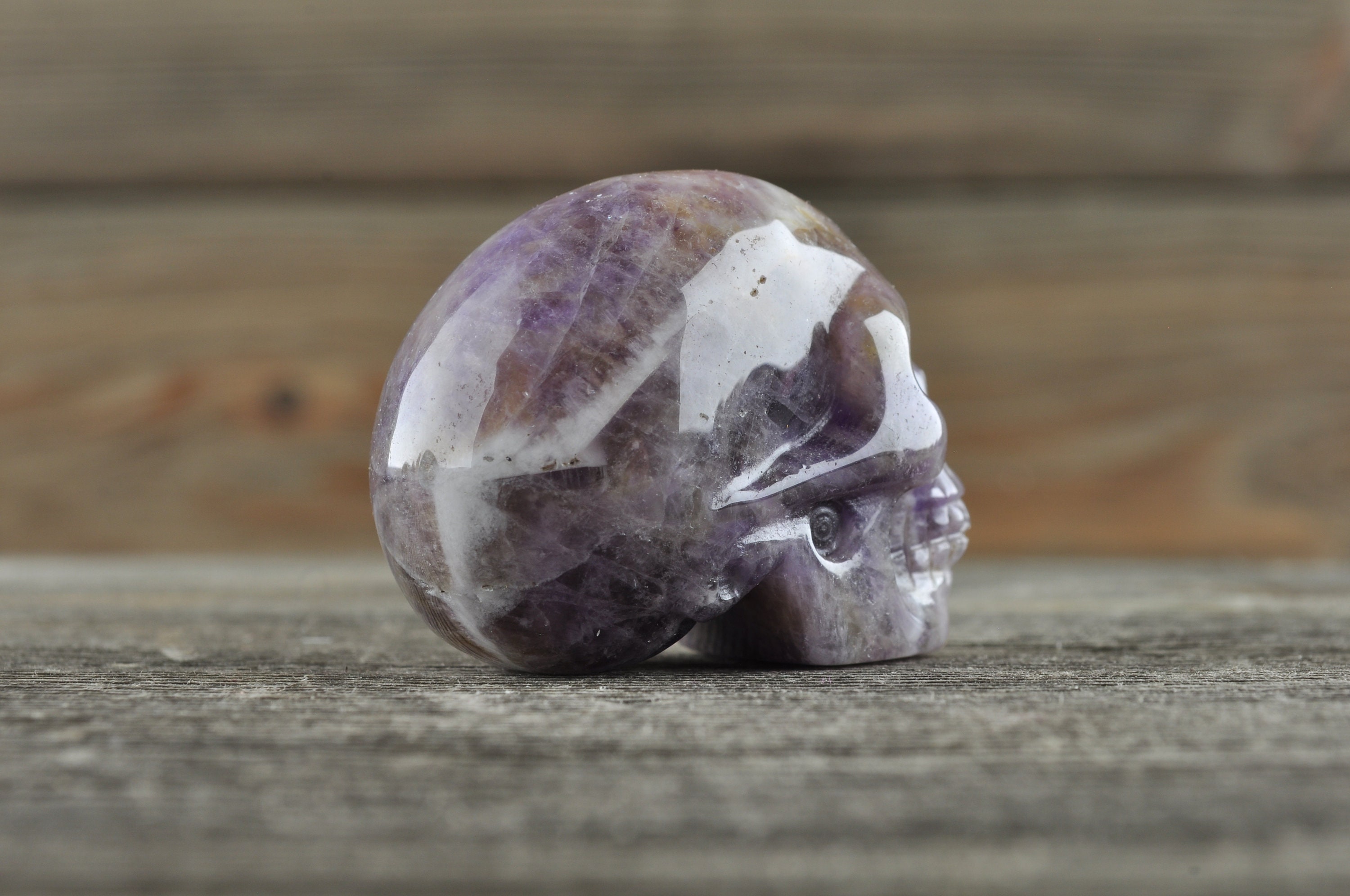 Natural Realistic Chevron Amethyst Crystal Skull, Mini!