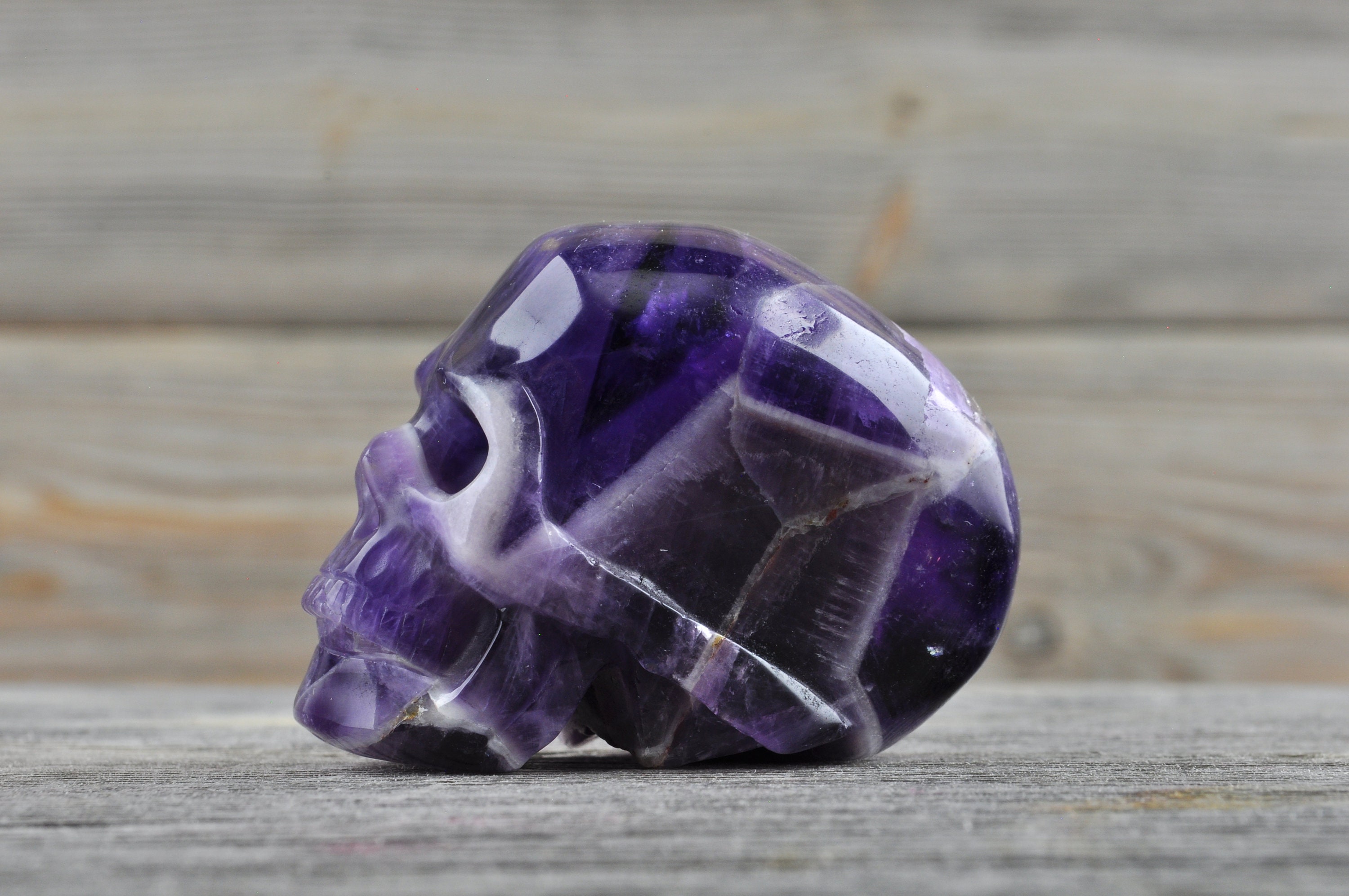 Natural Realistic Chevron Amethyst Crystal Skull, Mini!