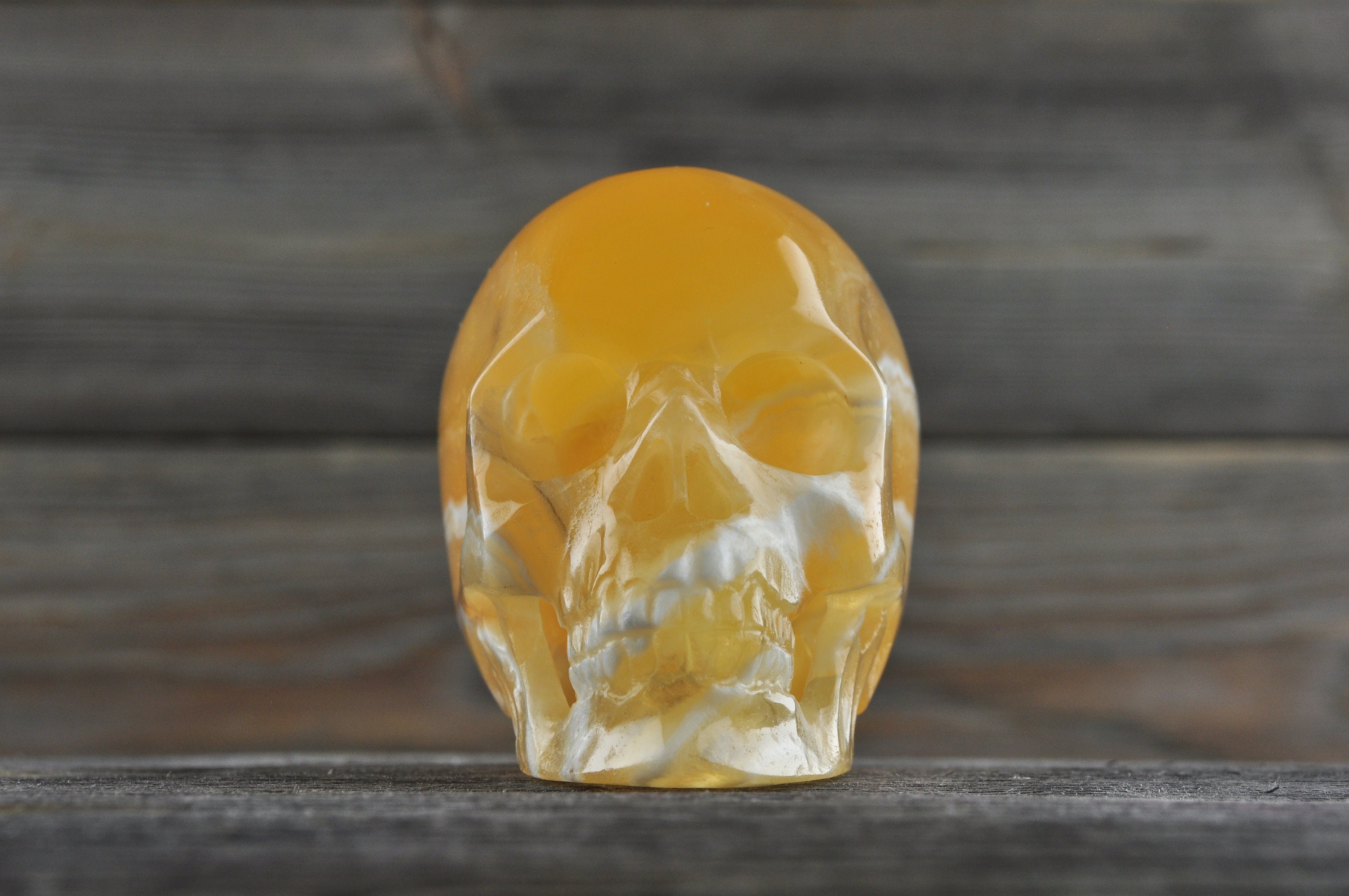 Natural Super Realistic Yellow Calcite Crystal Skull, Medium
