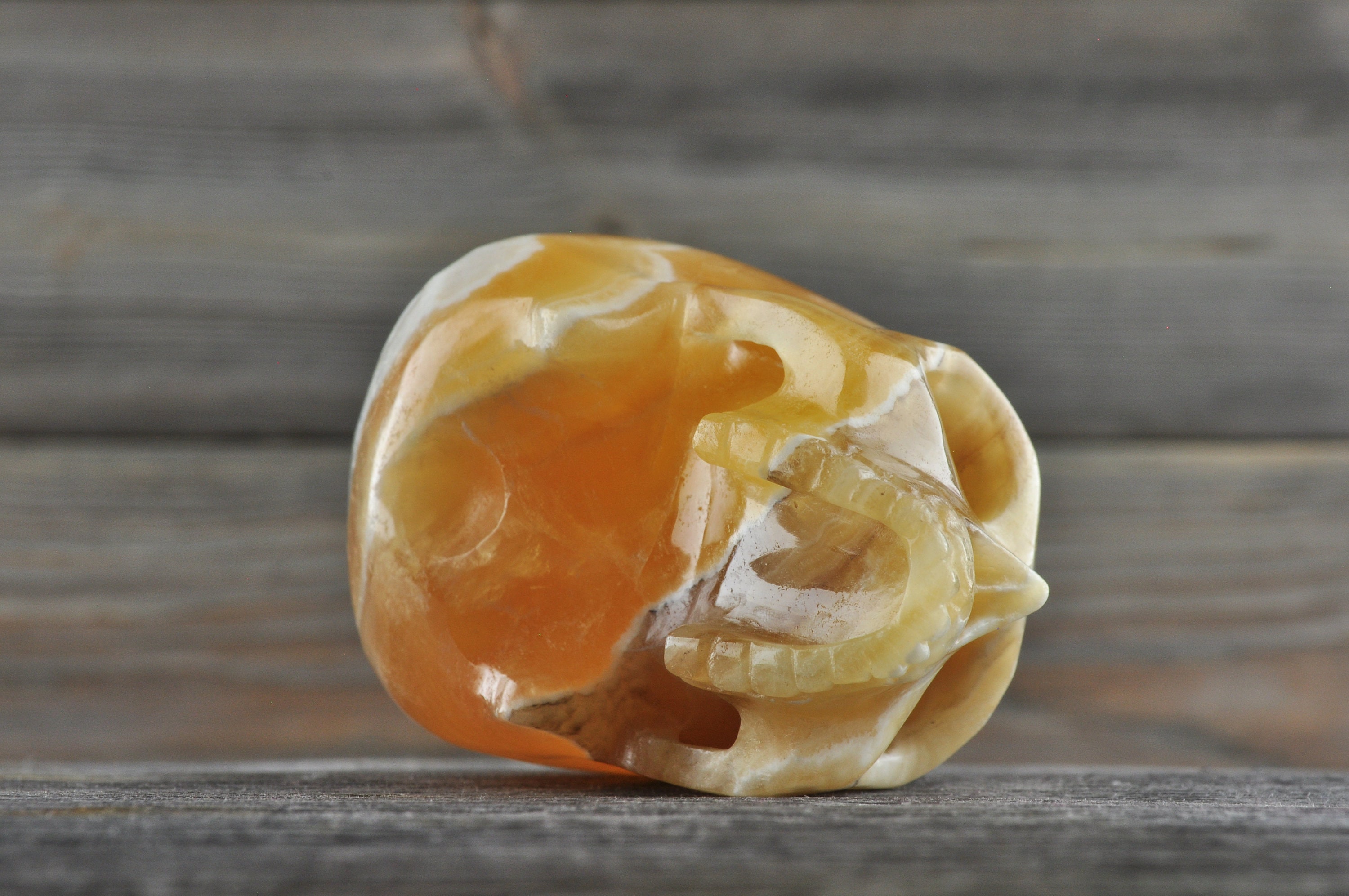 Natural Super Realistic Yellow Calcite Crystal Skull, Medium