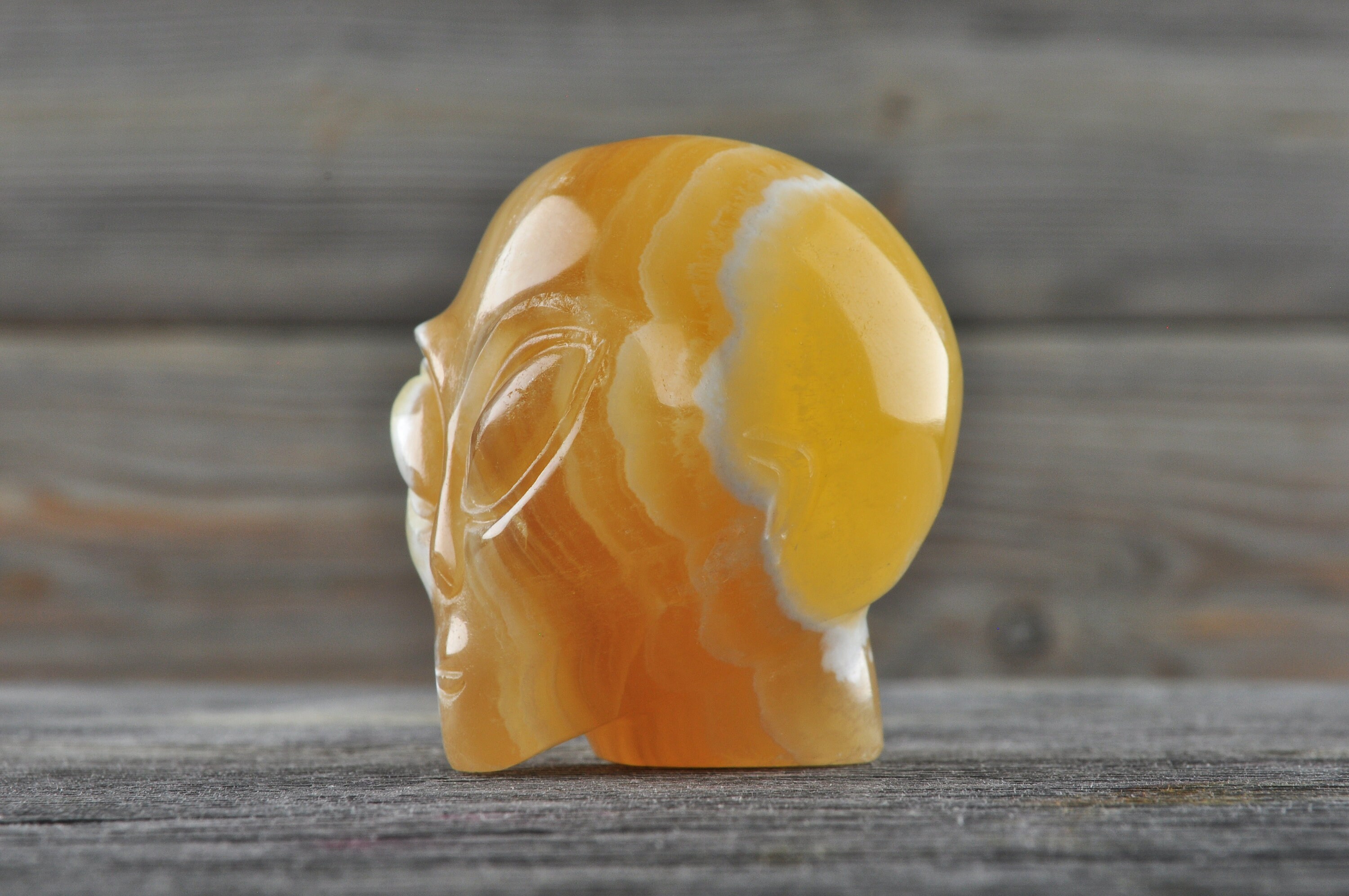 Natural Realistic Yellow Calcite Alien Crystal Skull, Mini!