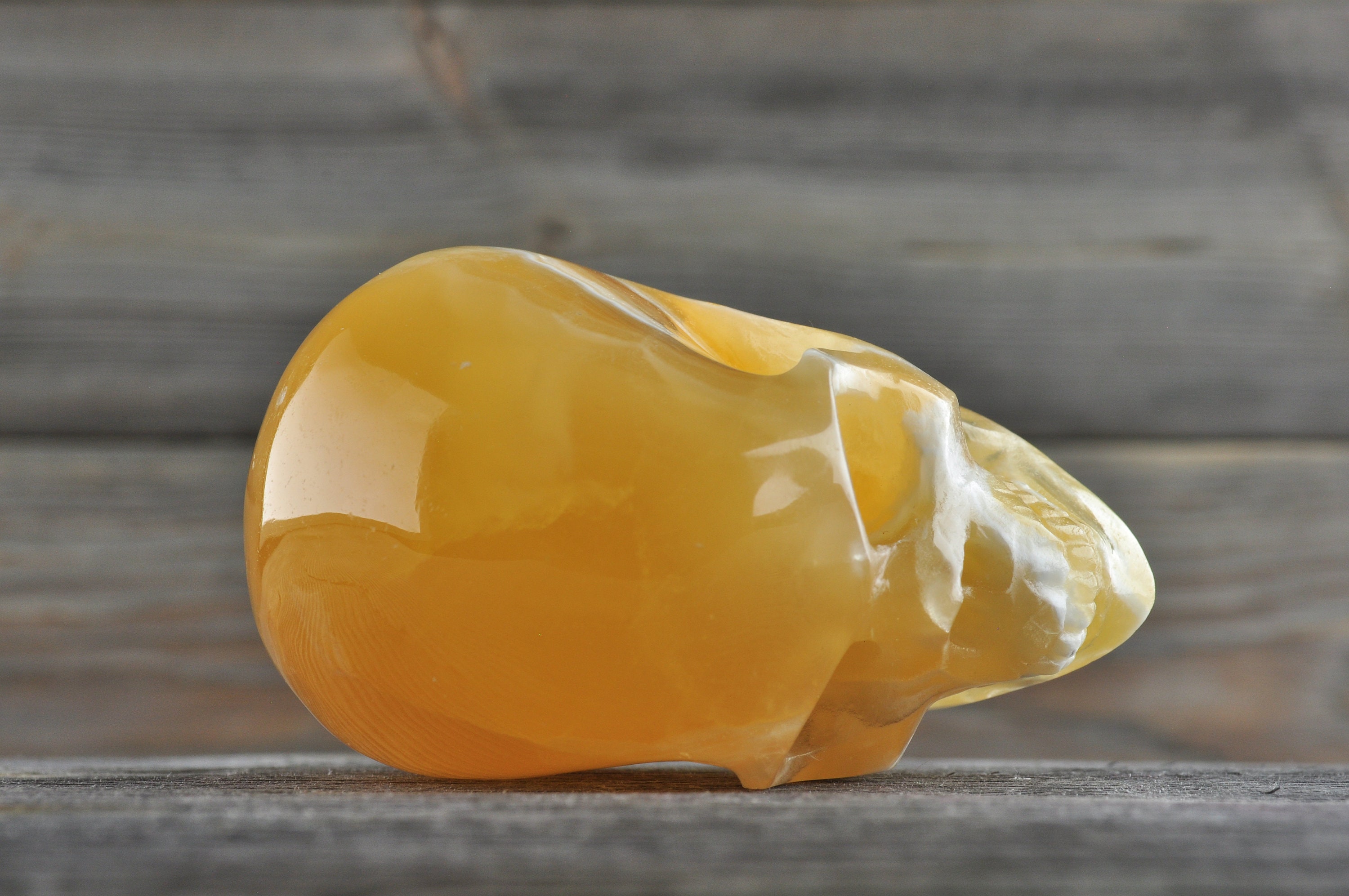 Natural Super Realistic Yellow Calcite Crystal Skull, Medium