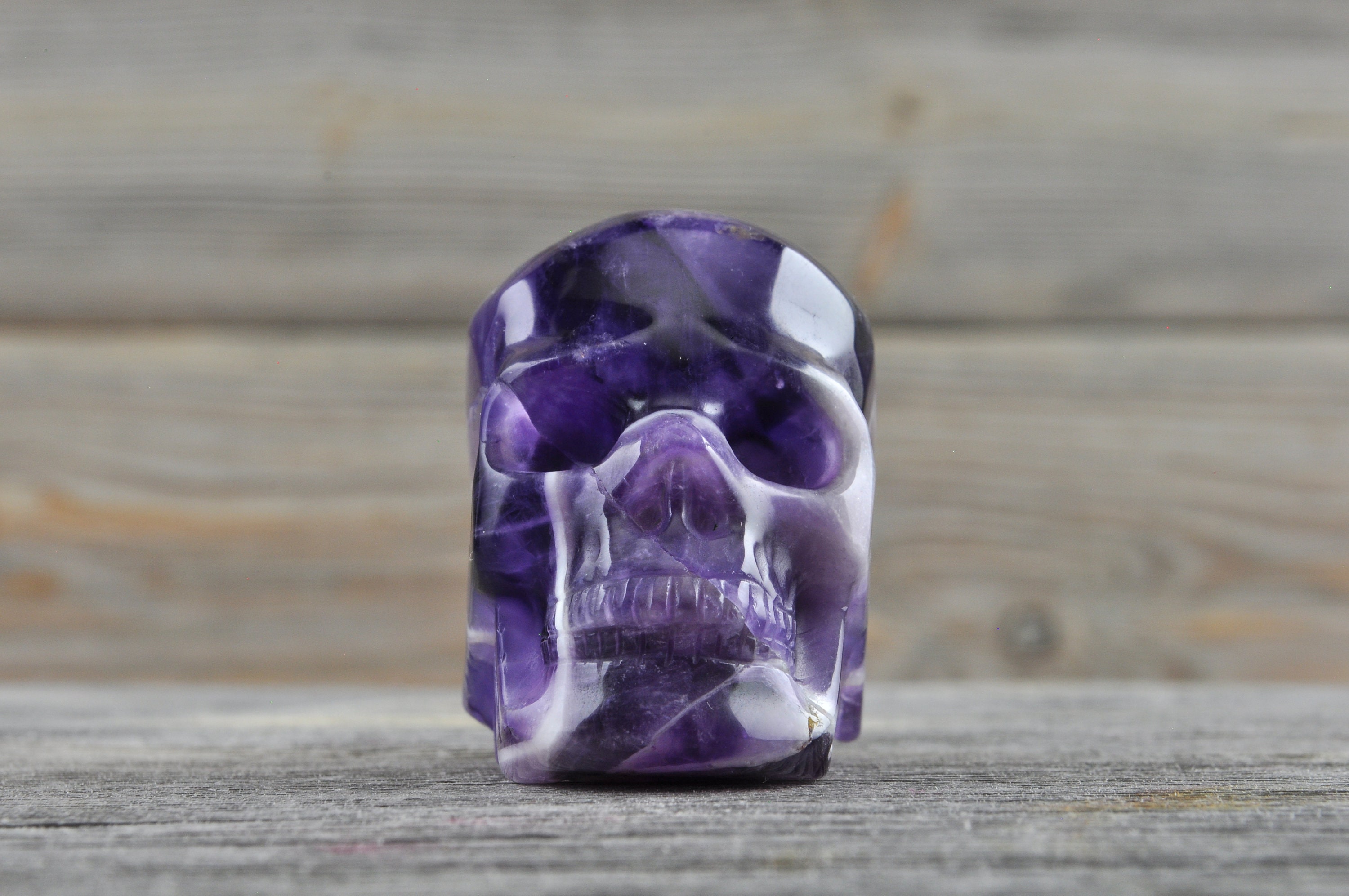 Natural Realistic Chevron Amethyst Crystal Skull, Mini!