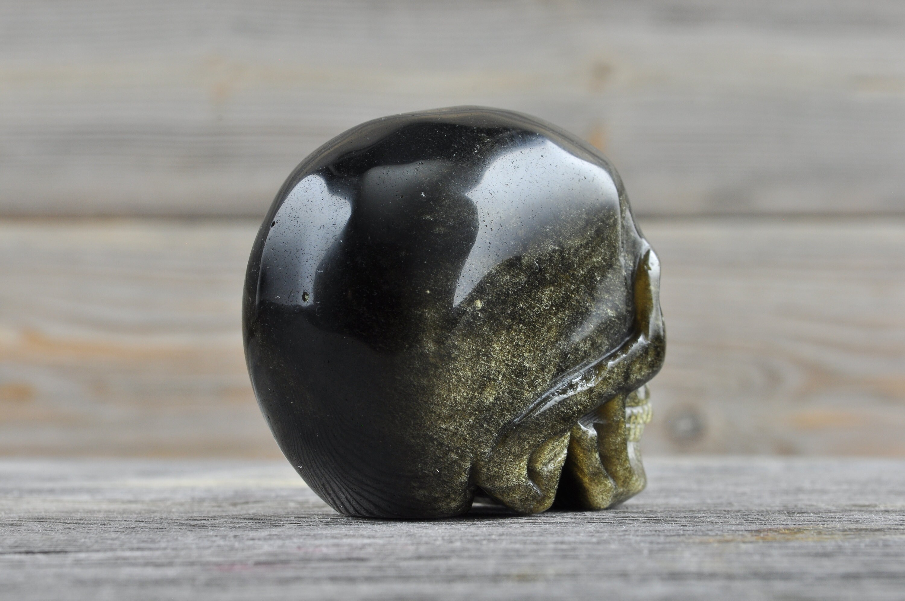Natural Realistic Gold Sheen Obsidian Crystal Skull, Mini!