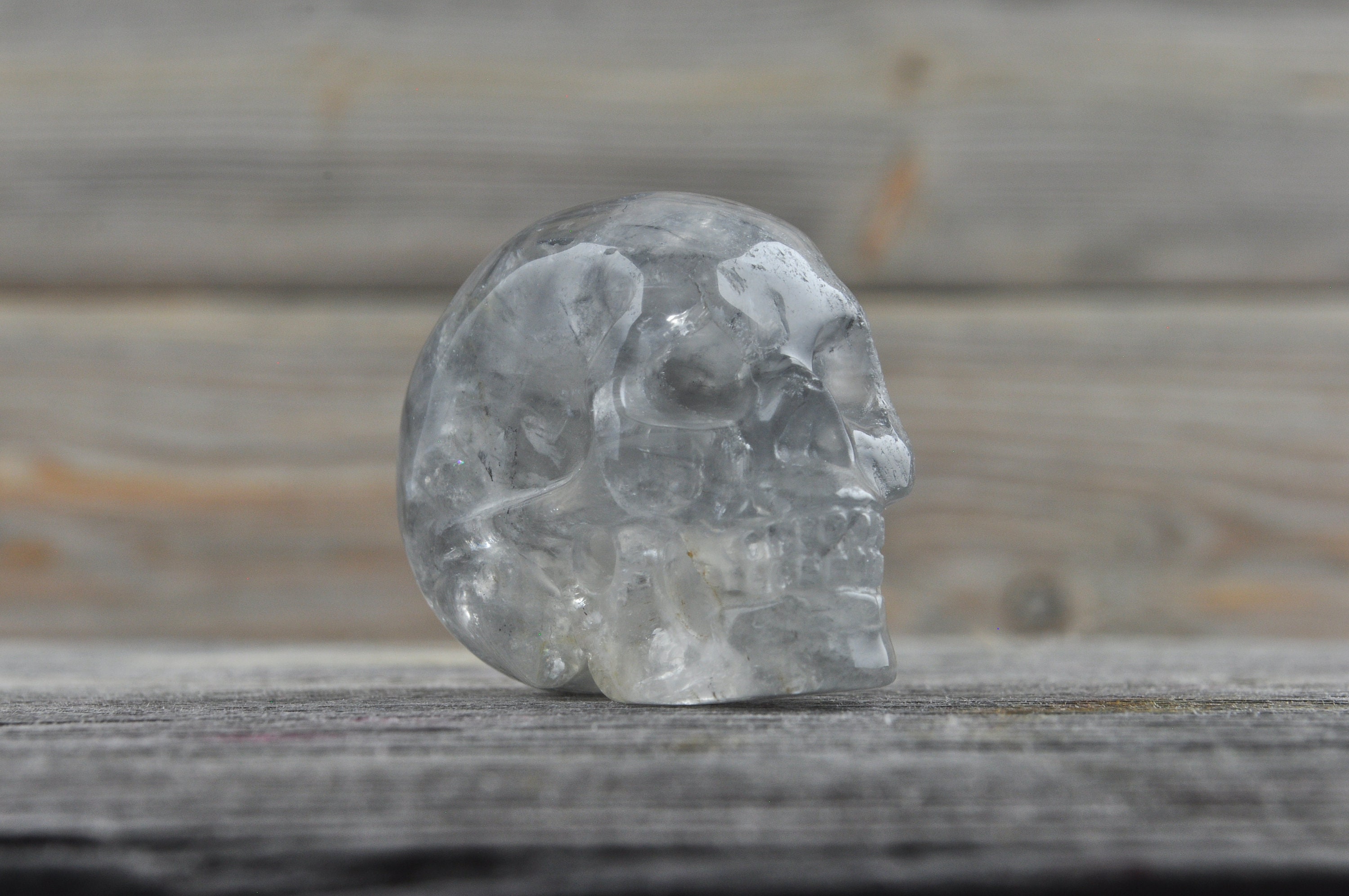 Natural Clear Grey Quartz Crystal Skull, Mini
