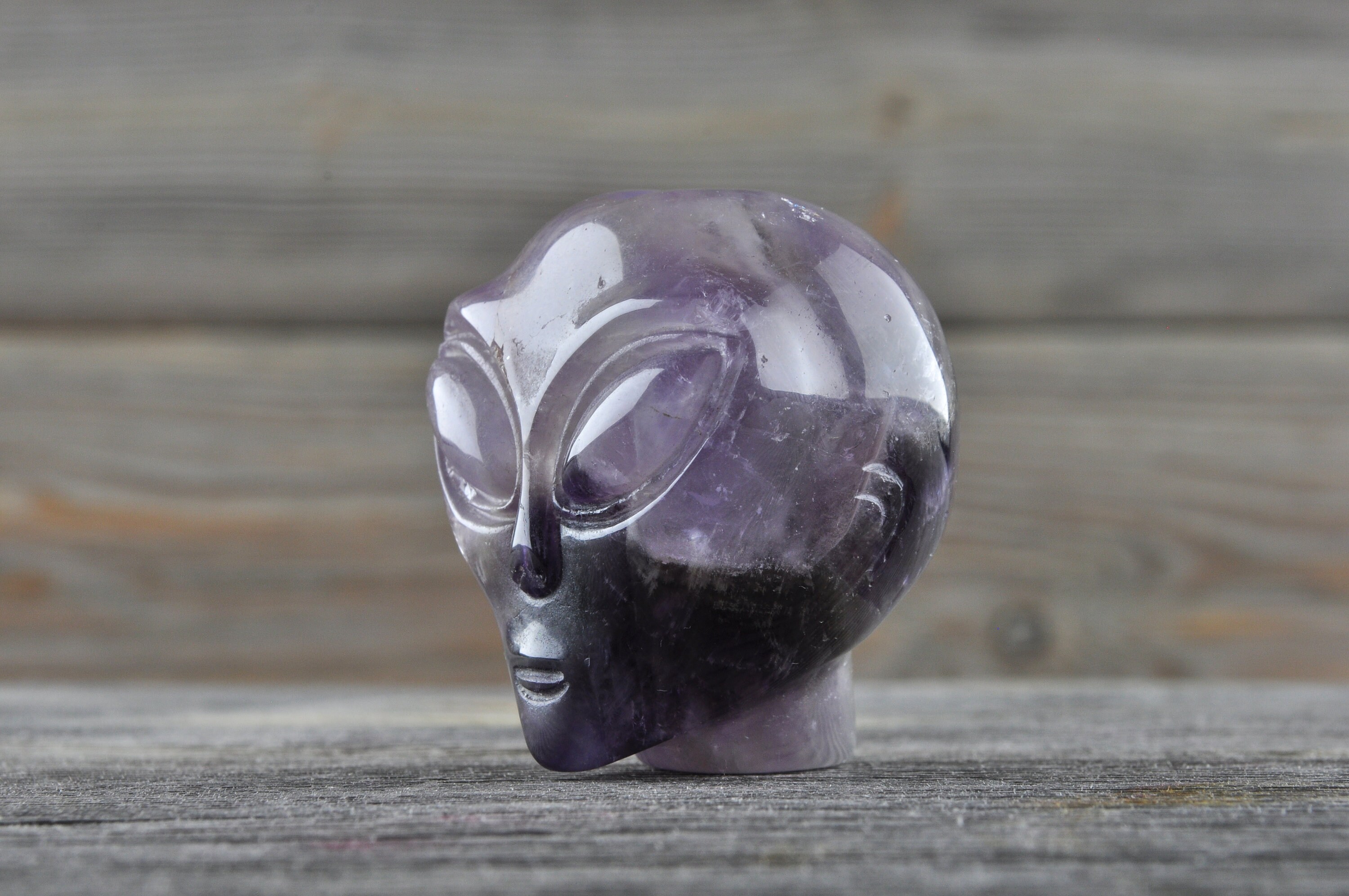 Natural Realistic Chevron Amethyst Alien Crystal Skull, Mini!