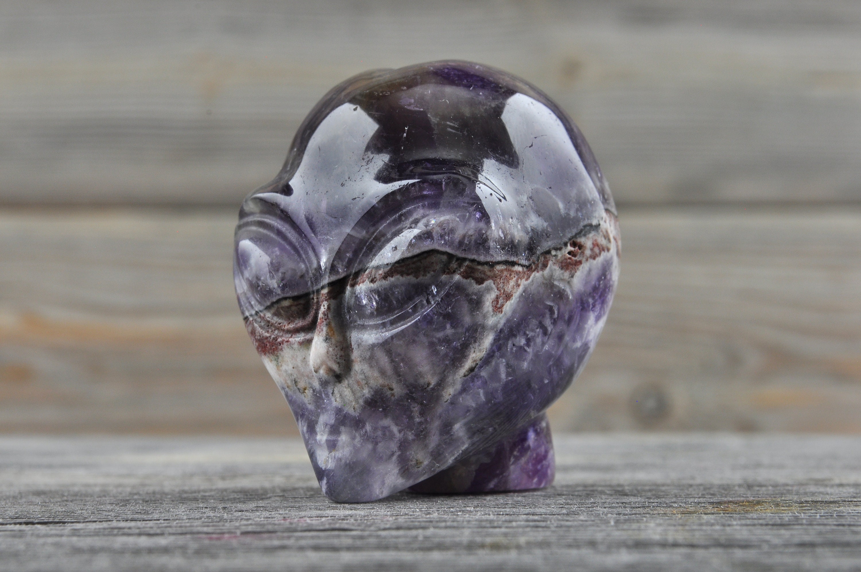 Natural Realistic Chevron Amethyst Alien Crystal Skull, Mini!