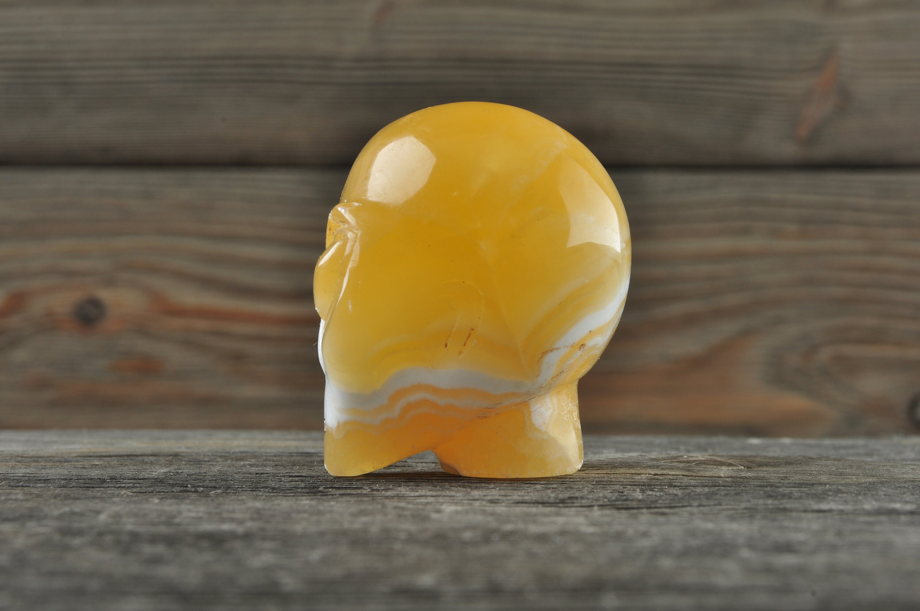 Natural Realistic Yellow Calcite Alien Crystal Skull, Mini!