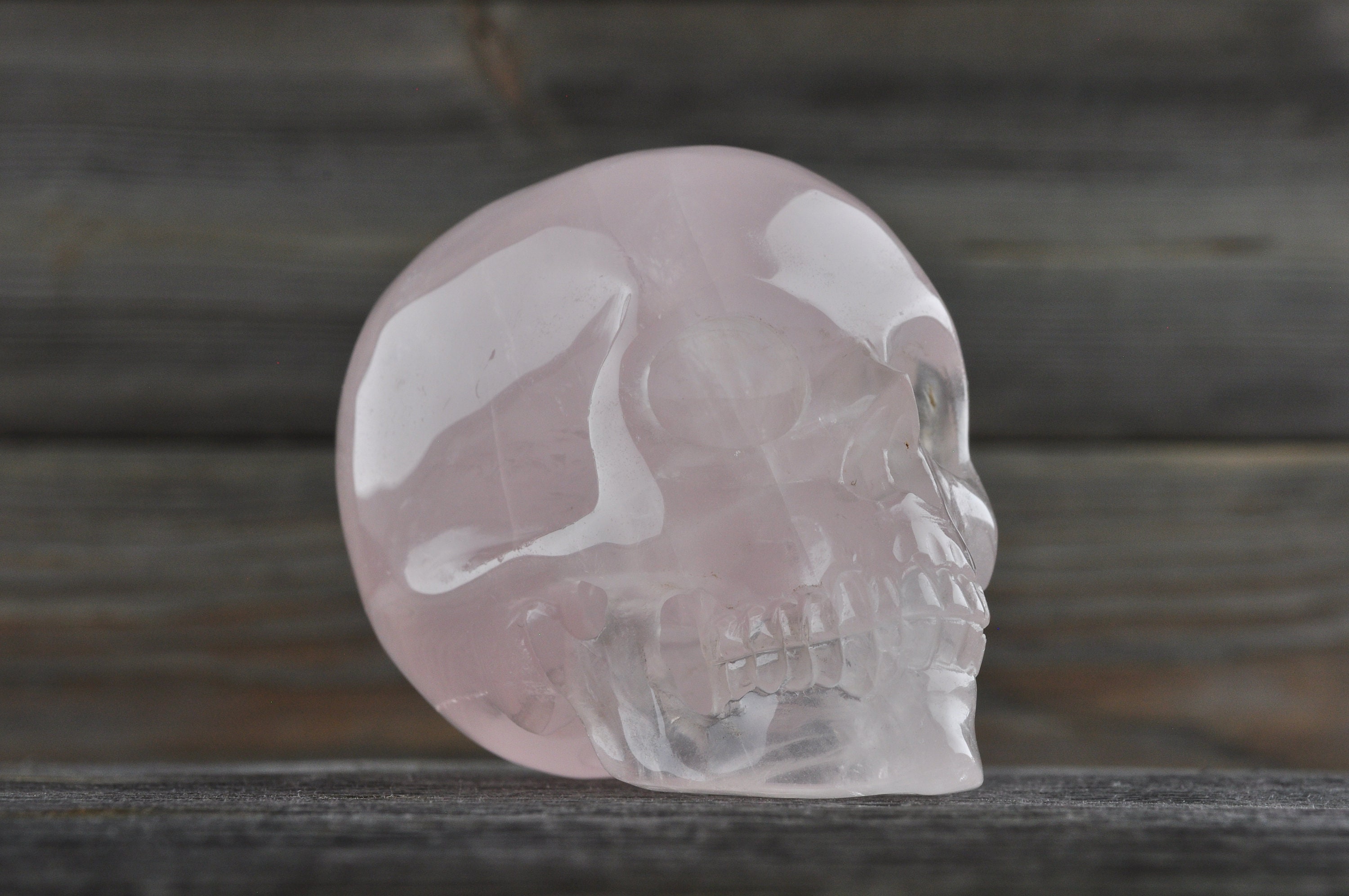 Natural Super Realistic Rose Quartz Crystal Skull, Medium