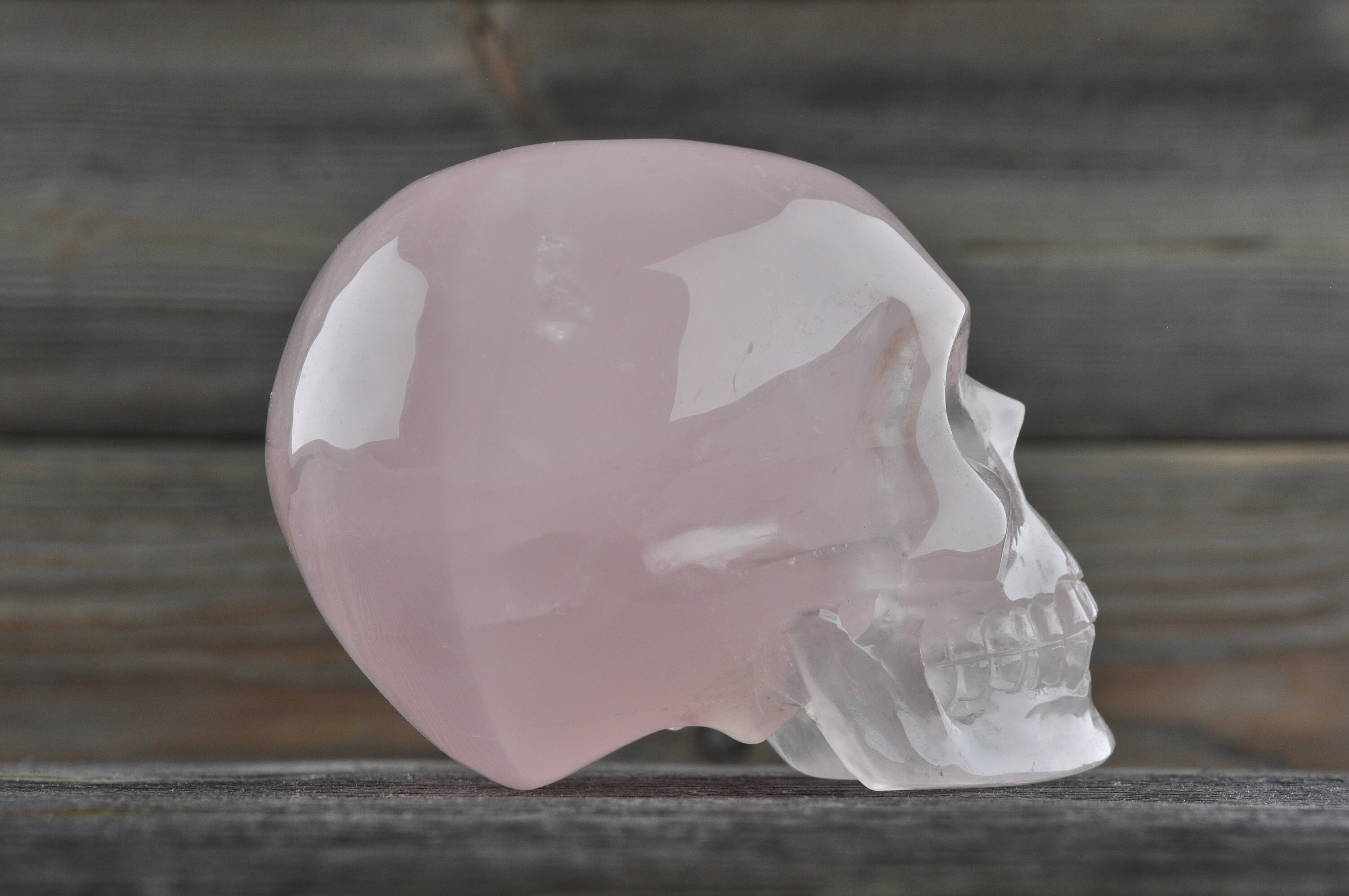 Natural Super Realistic Rose Quartz Crystal Skull, Medium