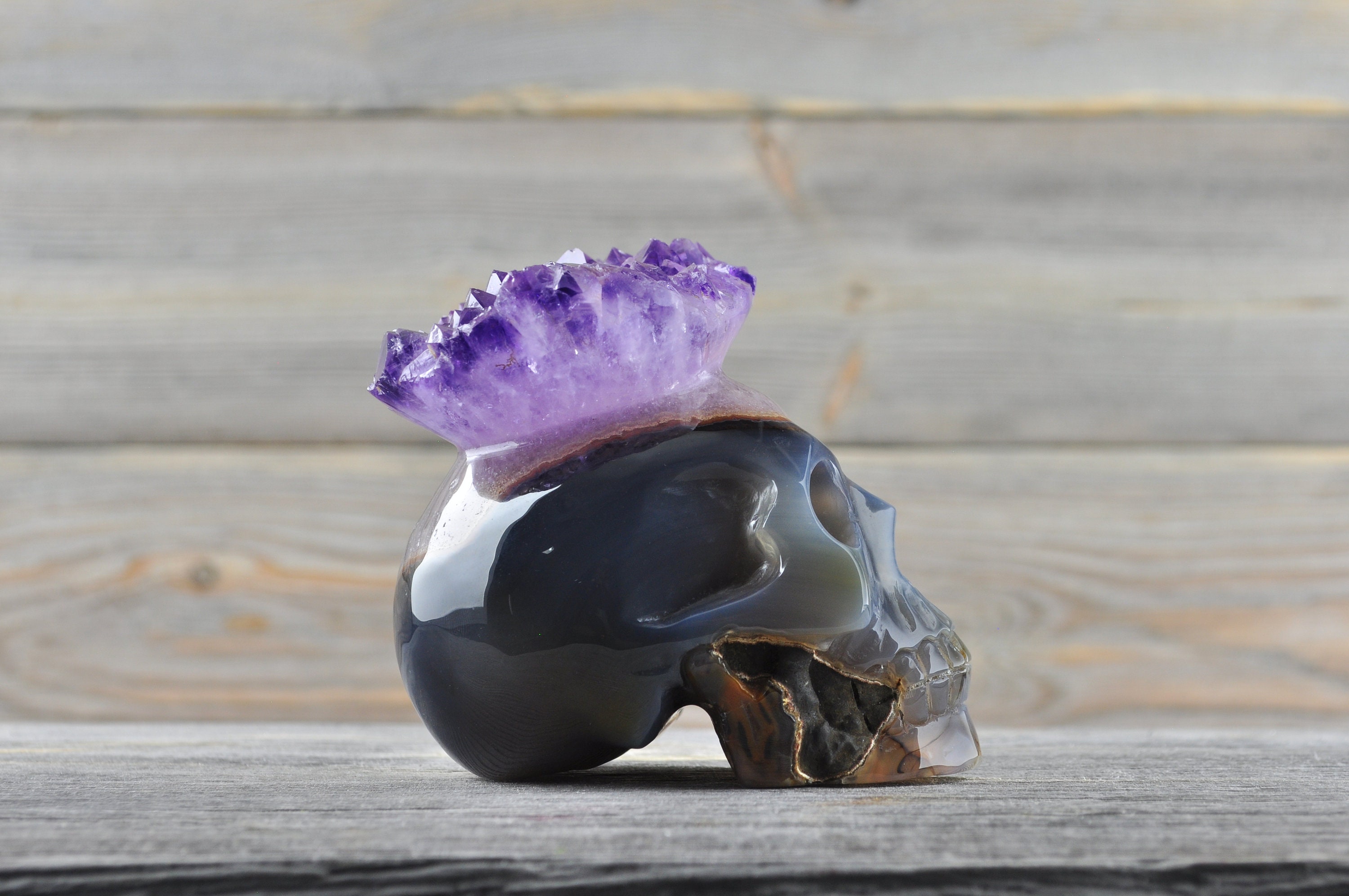 Amethyst and Banded Agate Geode Crystal Skull! Halloween Decor, Skull ...
