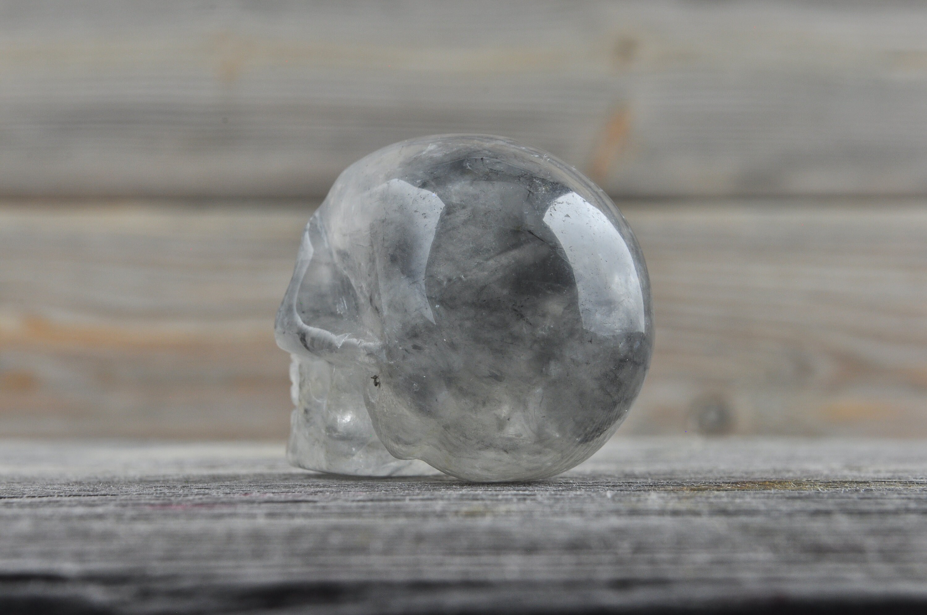 Natural Clear Grey Quartz Crystal Skull, Mini