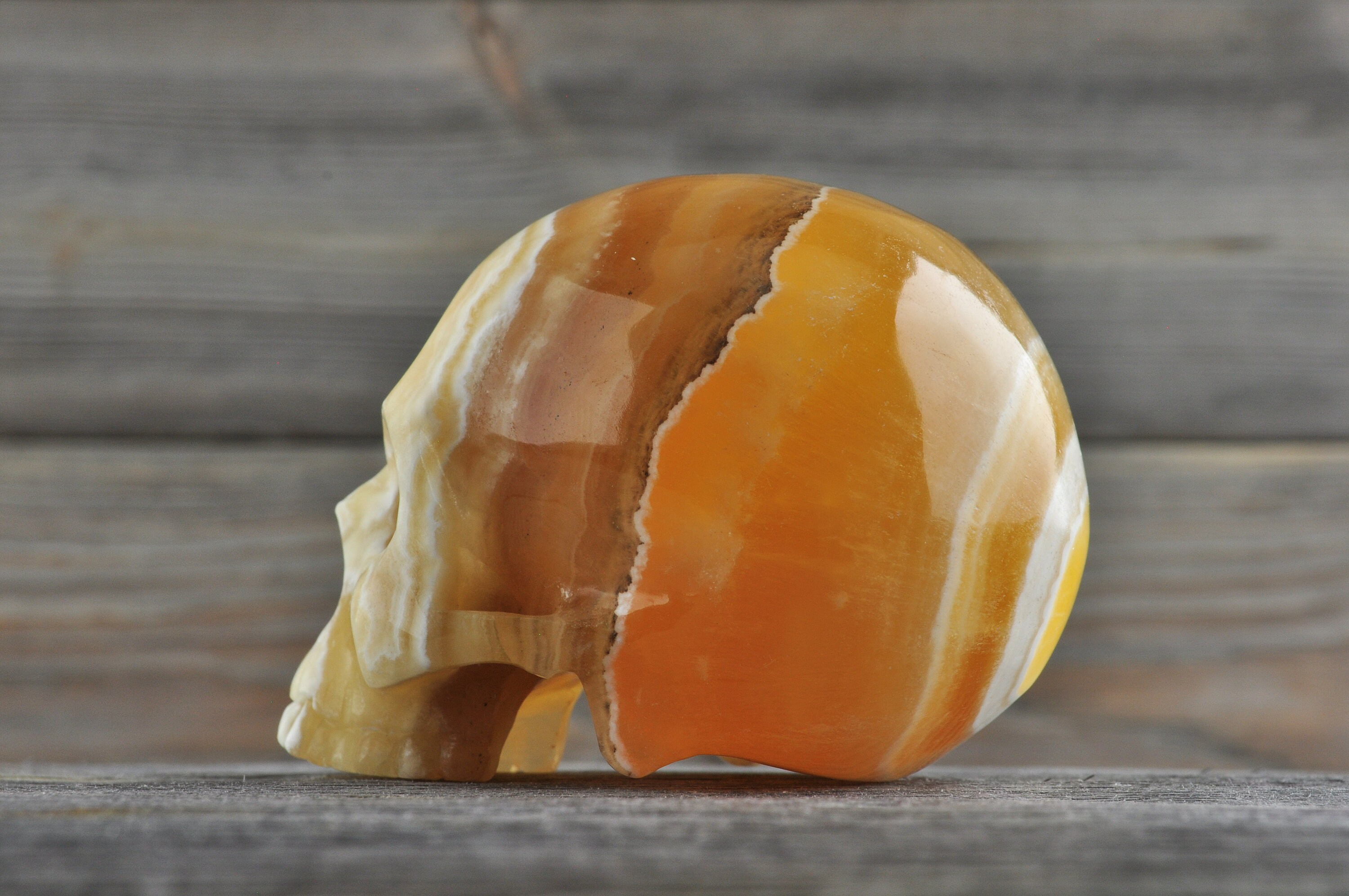 Natural Super Realistic Yellow Calcite Crystal Skull, Medium