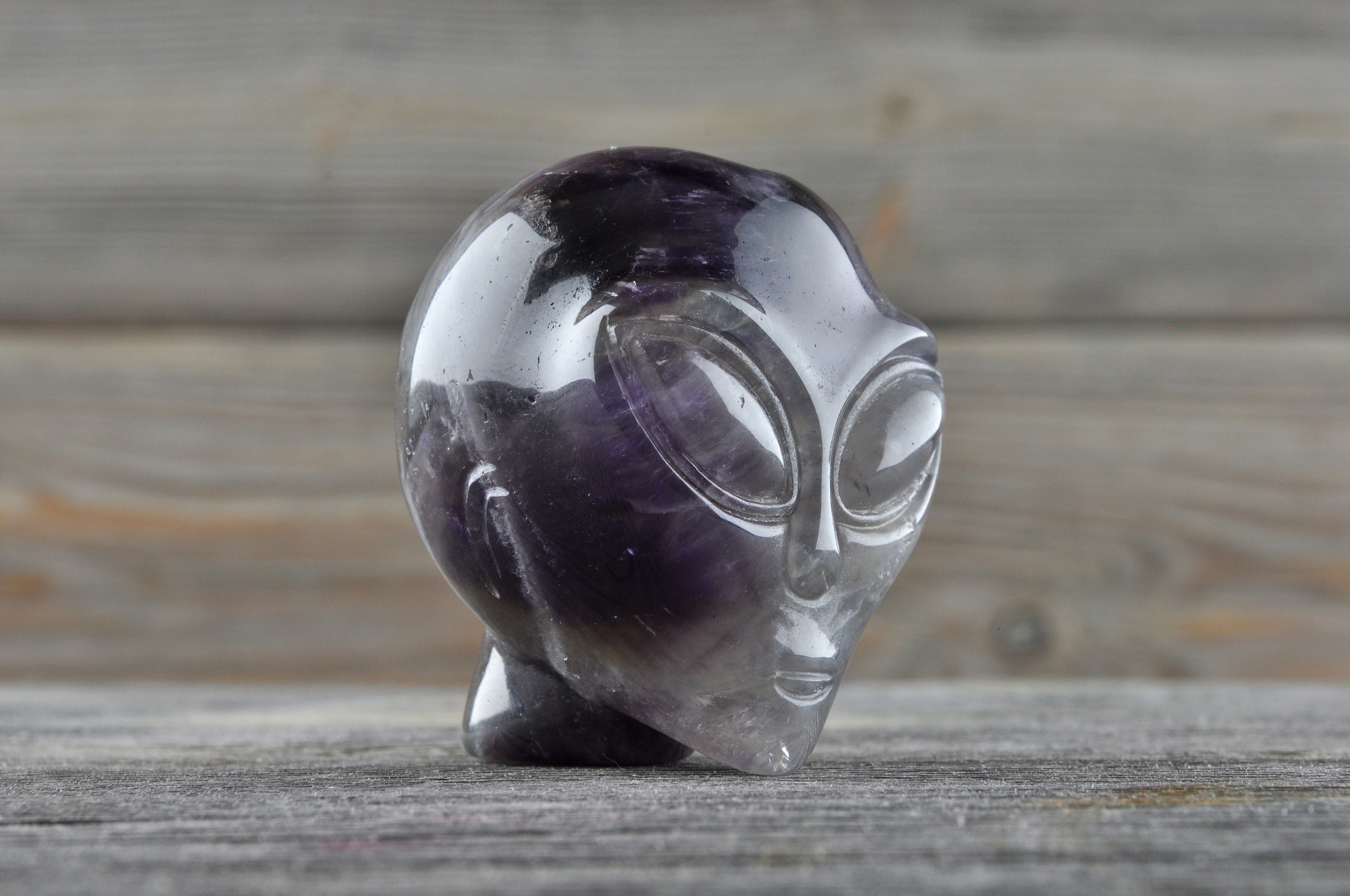 Natural Realistic Chevron Amethyst Alien Crystal Skull, Mini!