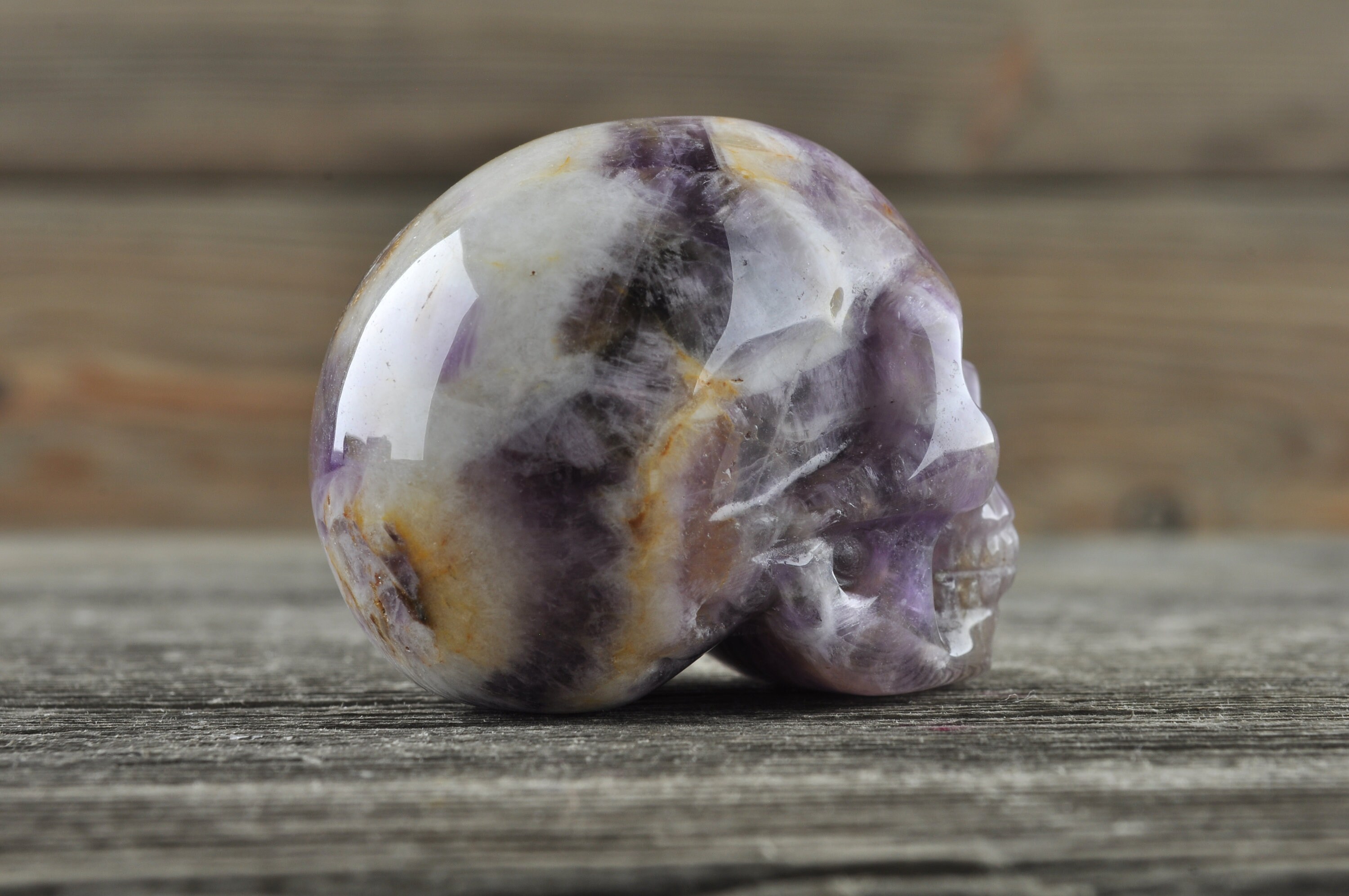 Natural Realistic Chevron Amethyst Crystal Skull, Mini!