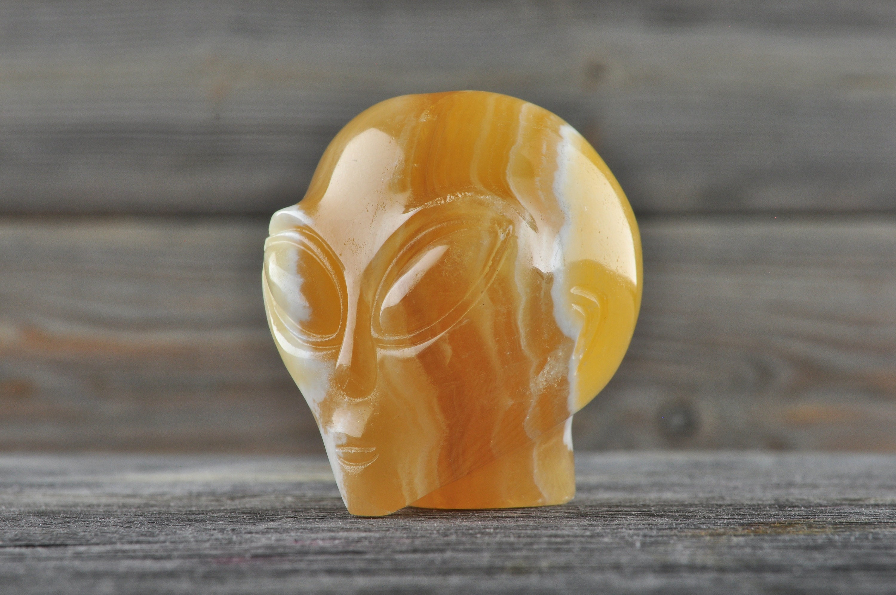 Natural Realistic Yellow Calcite Alien Crystal Skull, Mini!