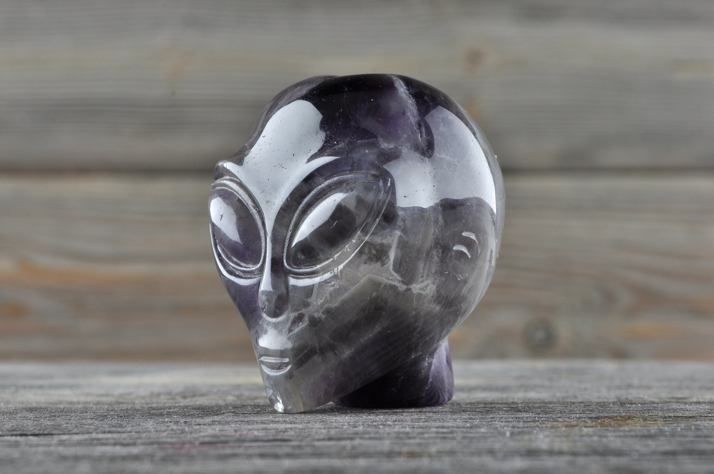 Natural Realistic Chevron Amethyst Alien Crystal Skull, Mini!