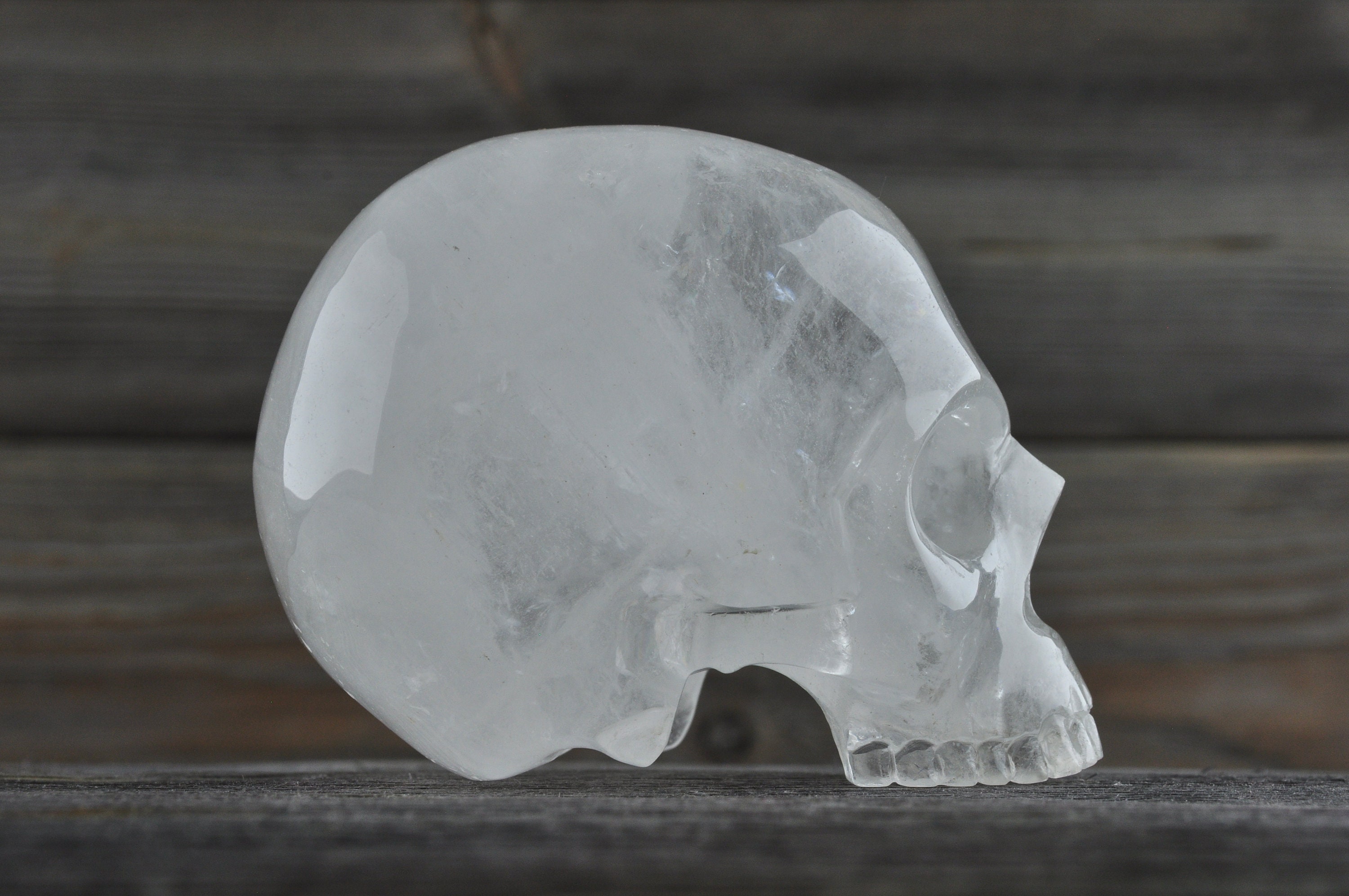 Natural Super Realistic Clear Quartz Crystal Skull, Medium