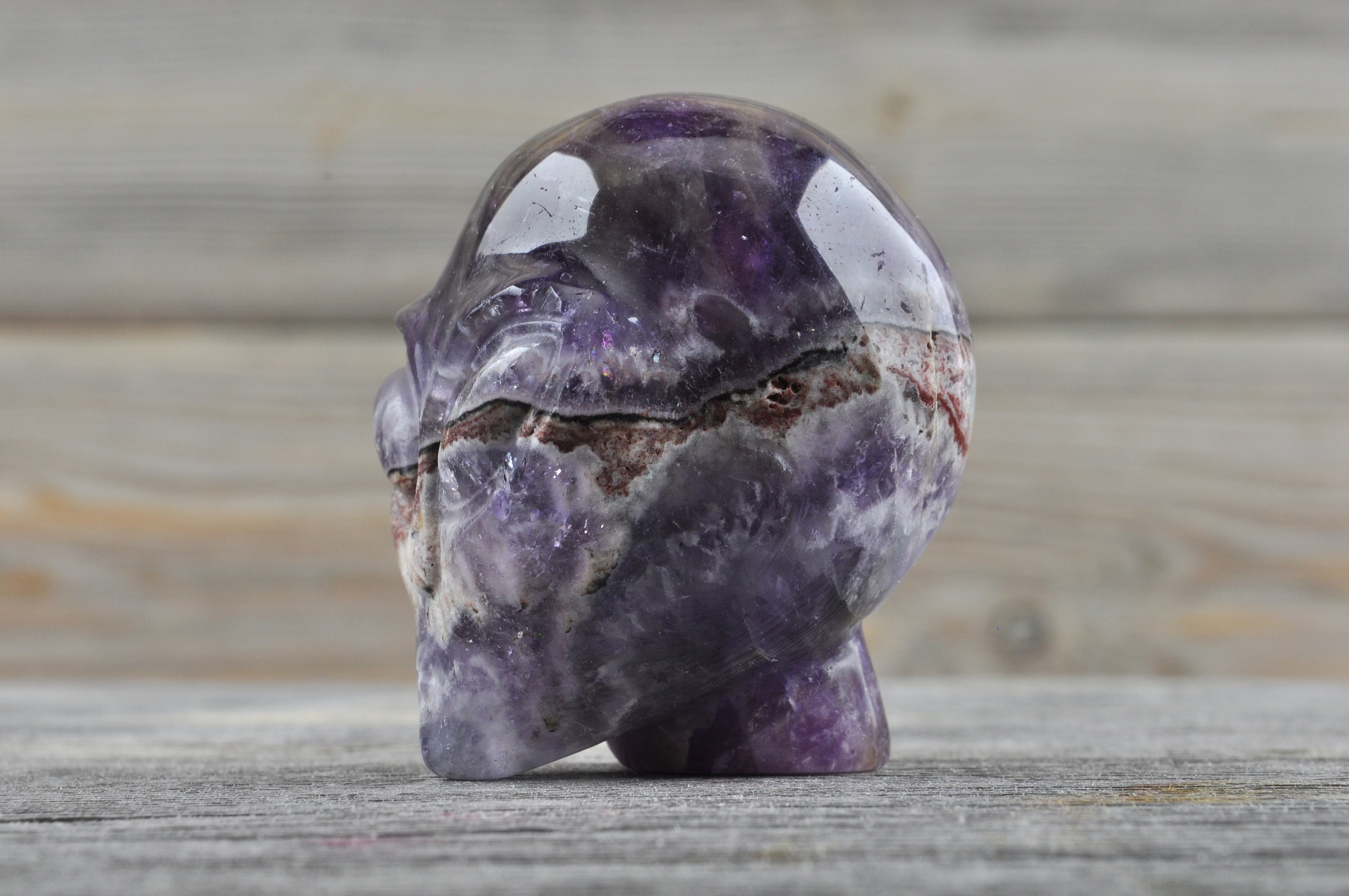 Natural Realistic Chevron Amethyst Alien Crystal Skull, Mini!