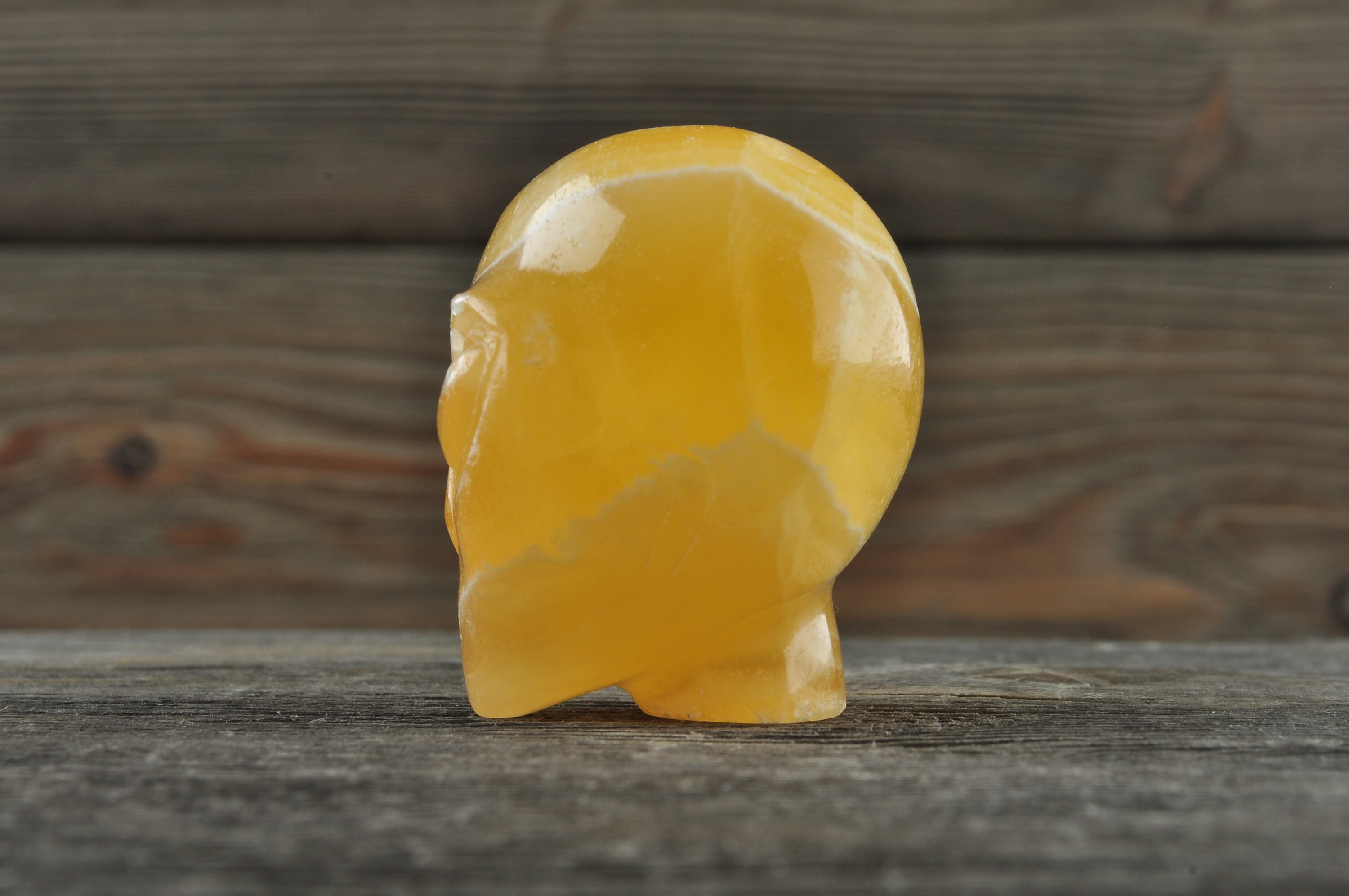 Natural Realistic Yellow Calcite Alien Crystal Skull, Mini!