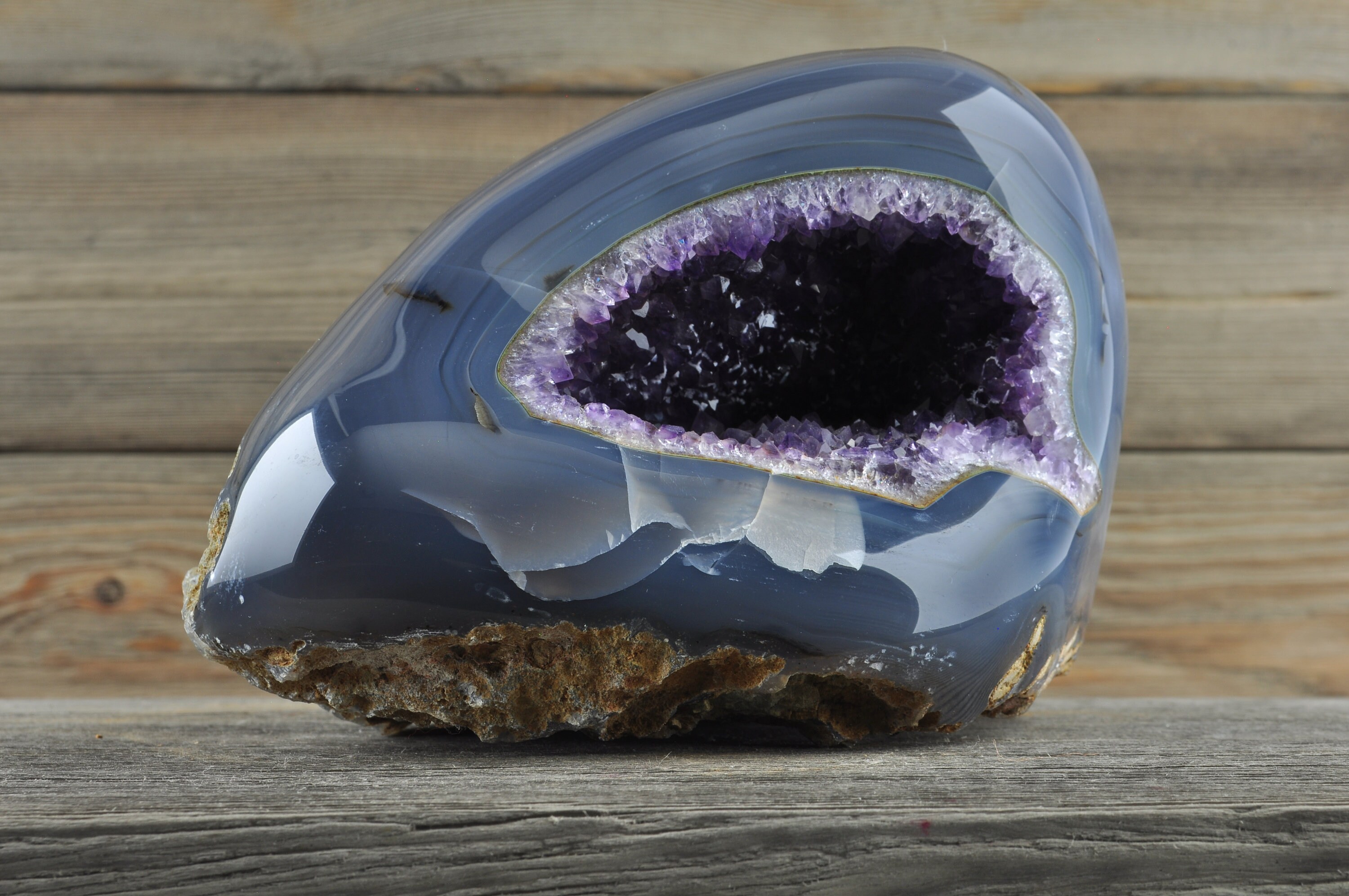 Polished Uruguayan Amethyst Geode with Agate GS3P-008