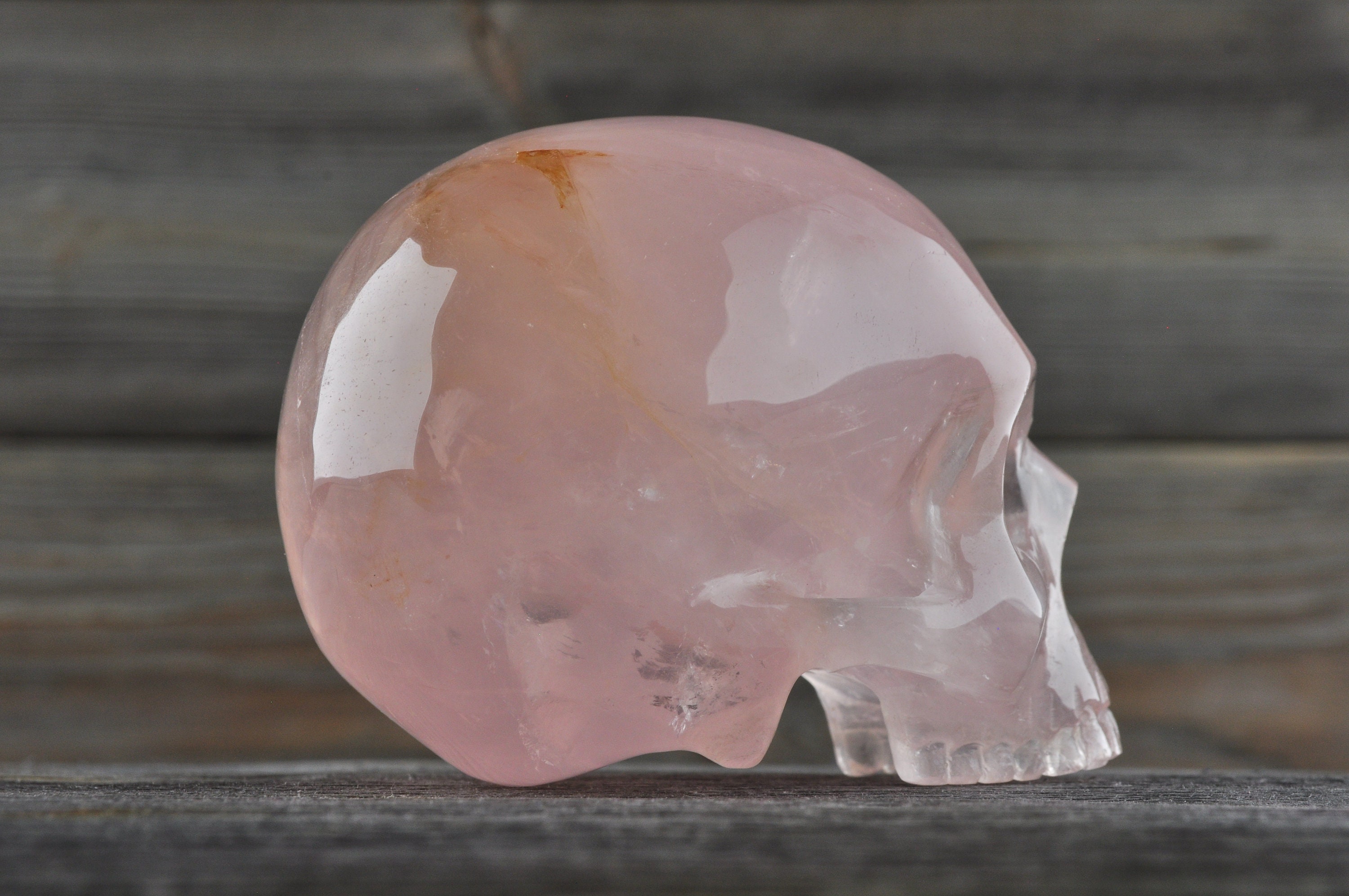 Natural Super Realistic Rose Quartz Crystal Skull, Medium