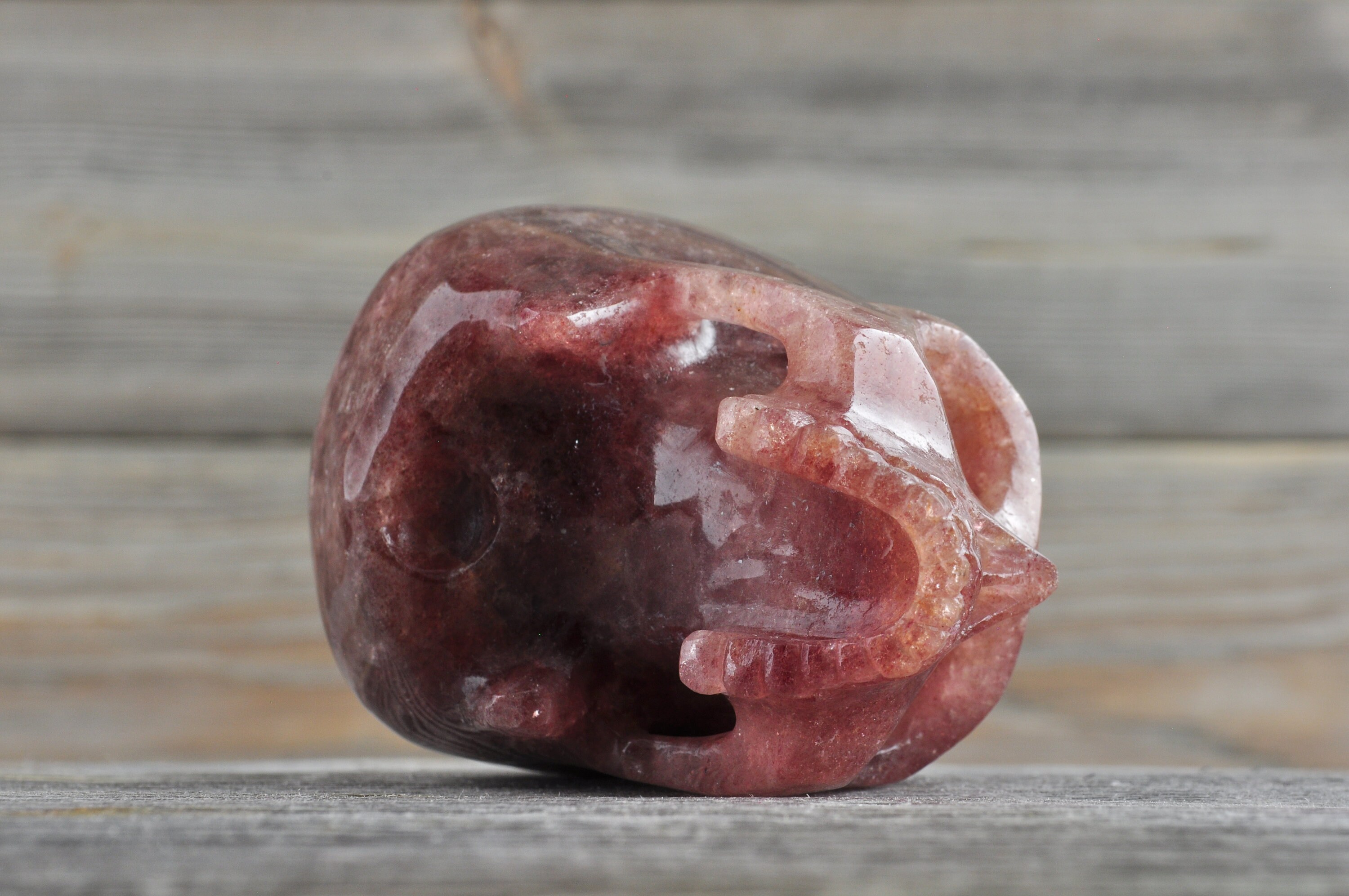 Natural Super Realistic Cherry Quartz Crystal Skull, Medium