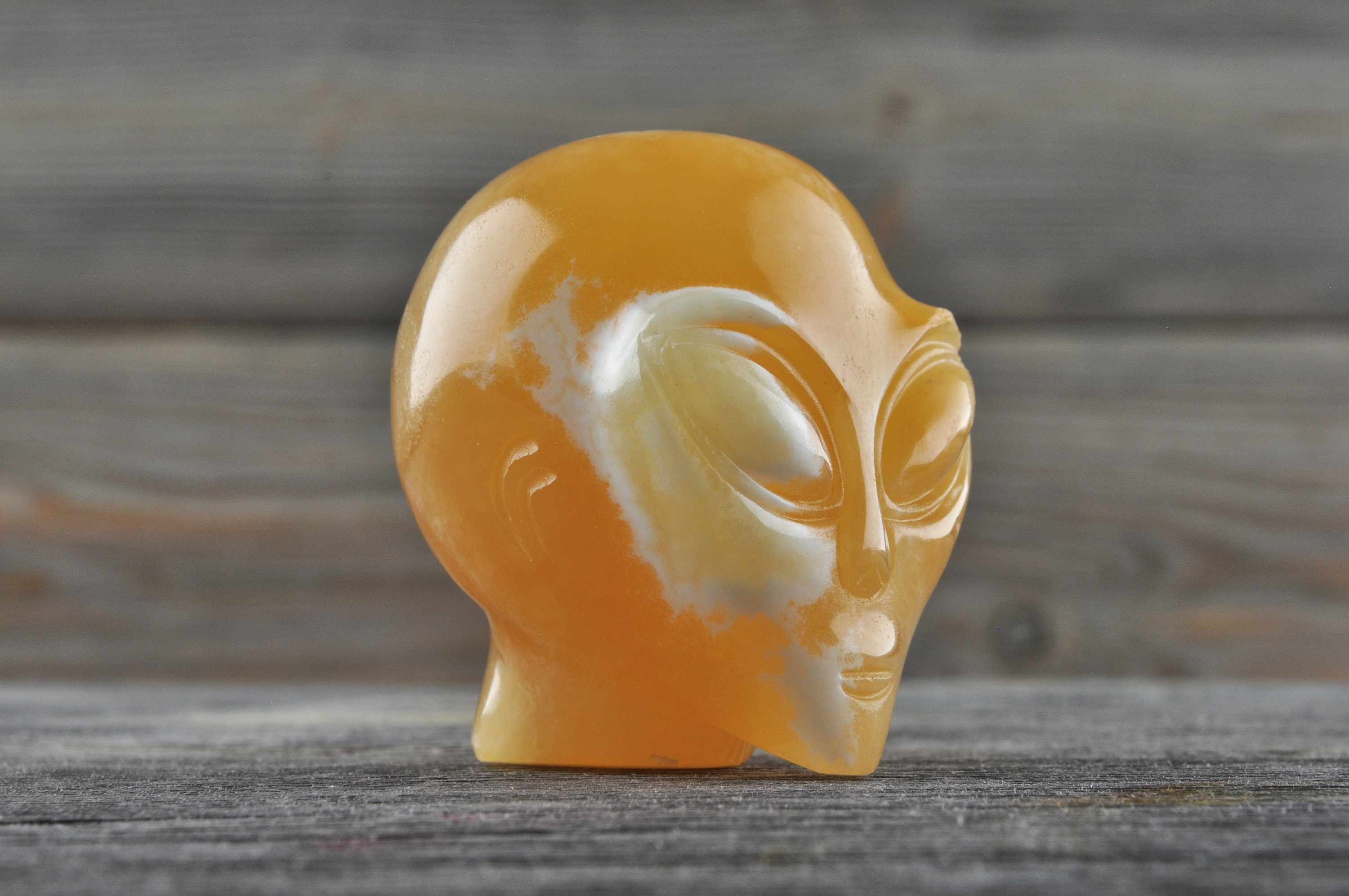 Natural Realistic Yellow Calcite Alien Crystal Skull, Mini!
