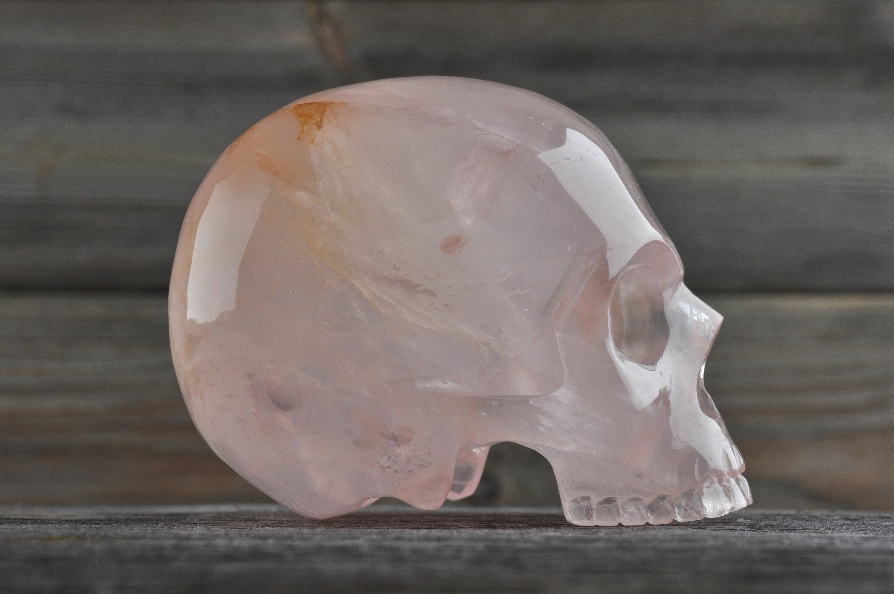 Natural Super Realistic Rose Quartz Crystal Skull, Medium