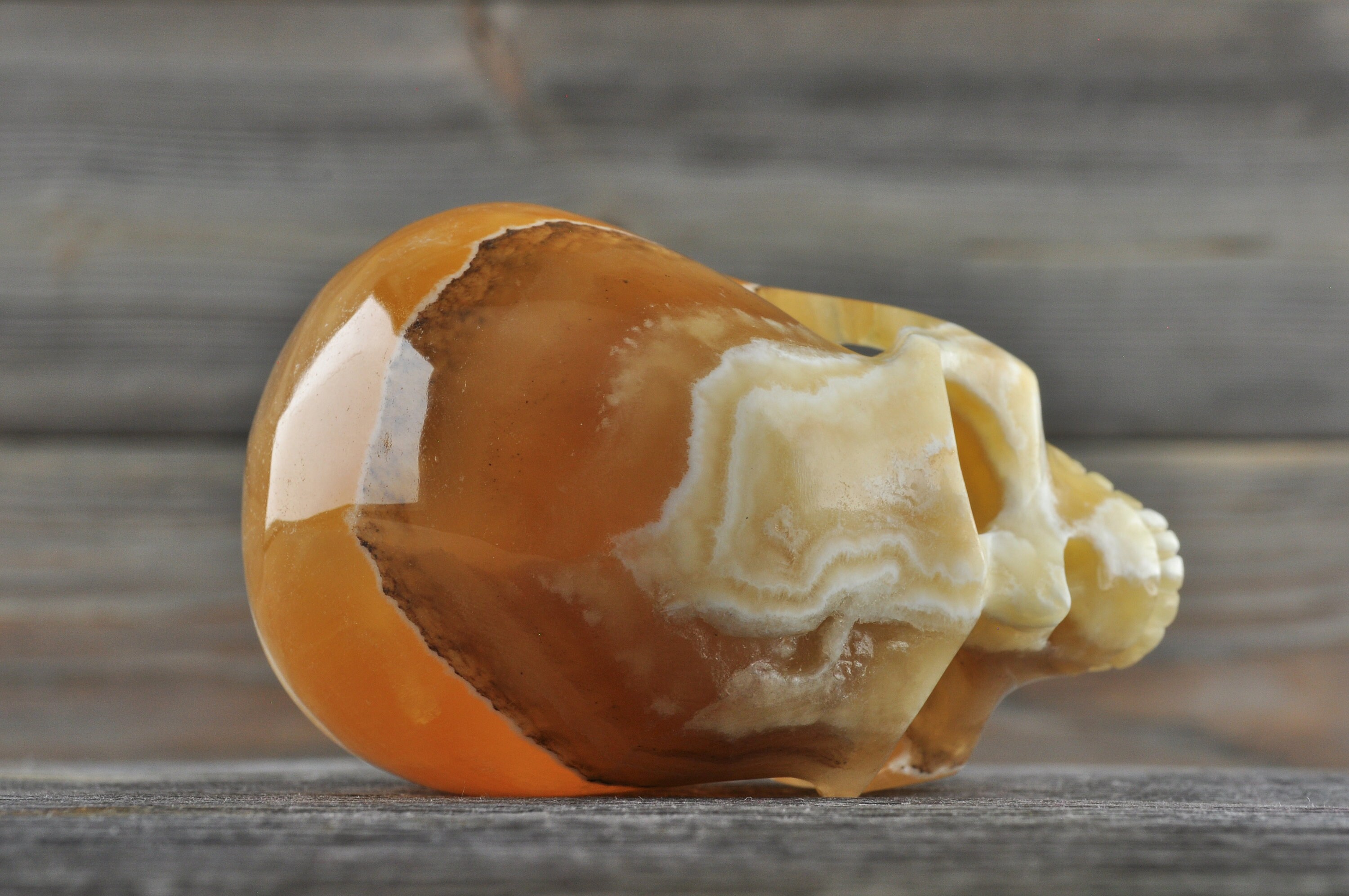 Natural Super Realistic Yellow Calcite Crystal Skull, Medium