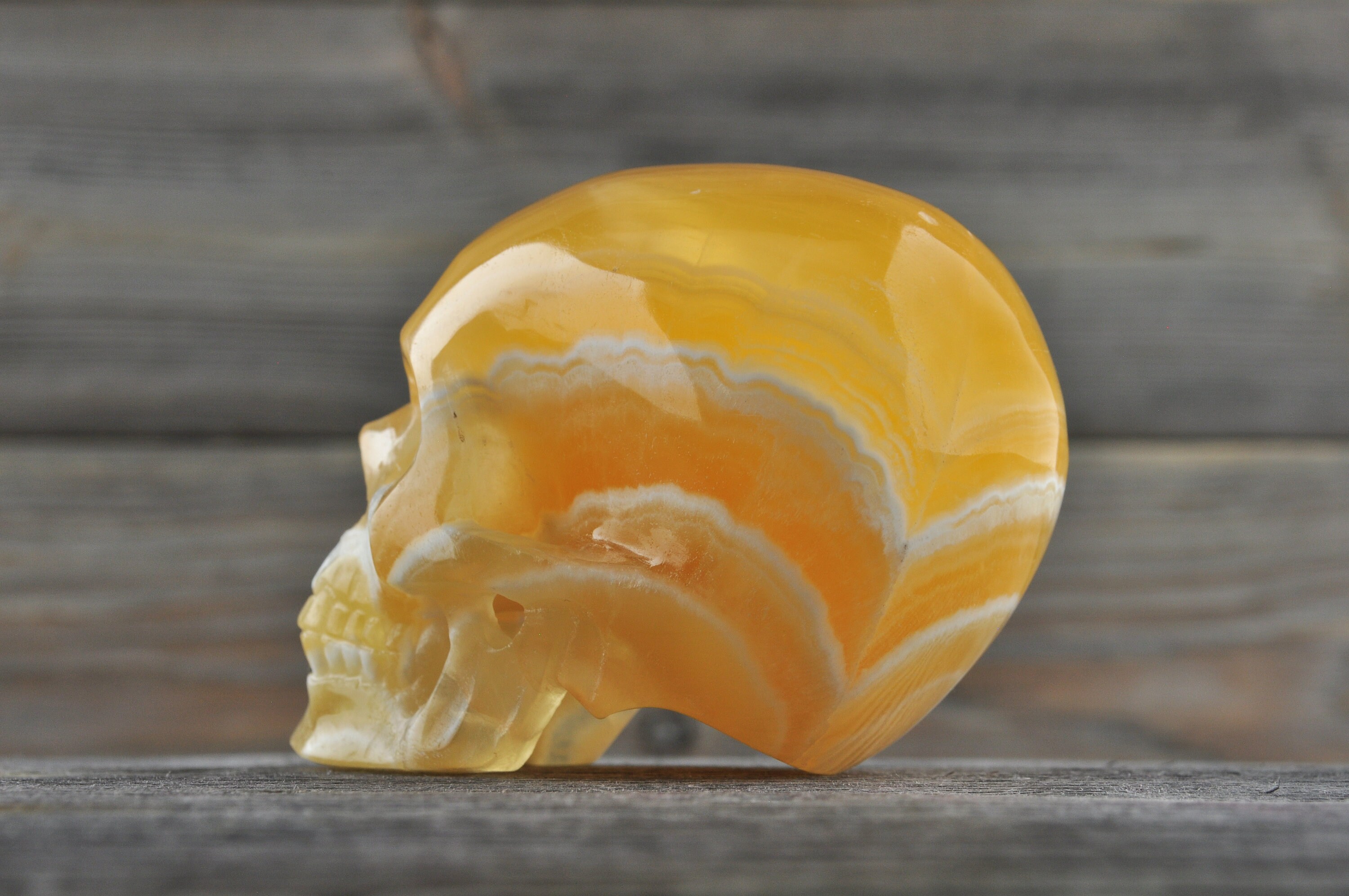 Natural Super Realistic Yellow Calcite Crystal Skull, Medium