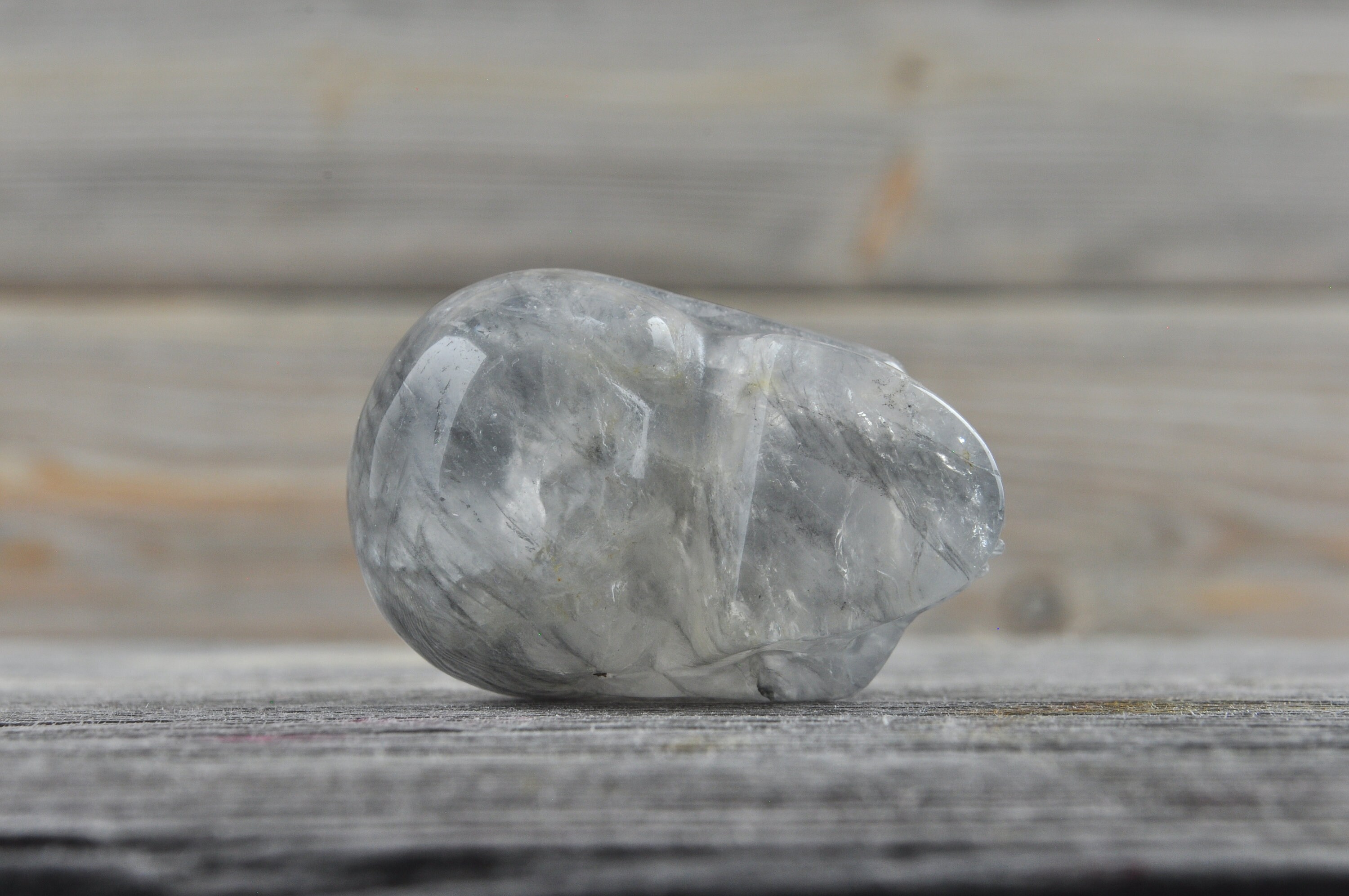 Natural Clear Grey Quartz Crystal Skull, Mini