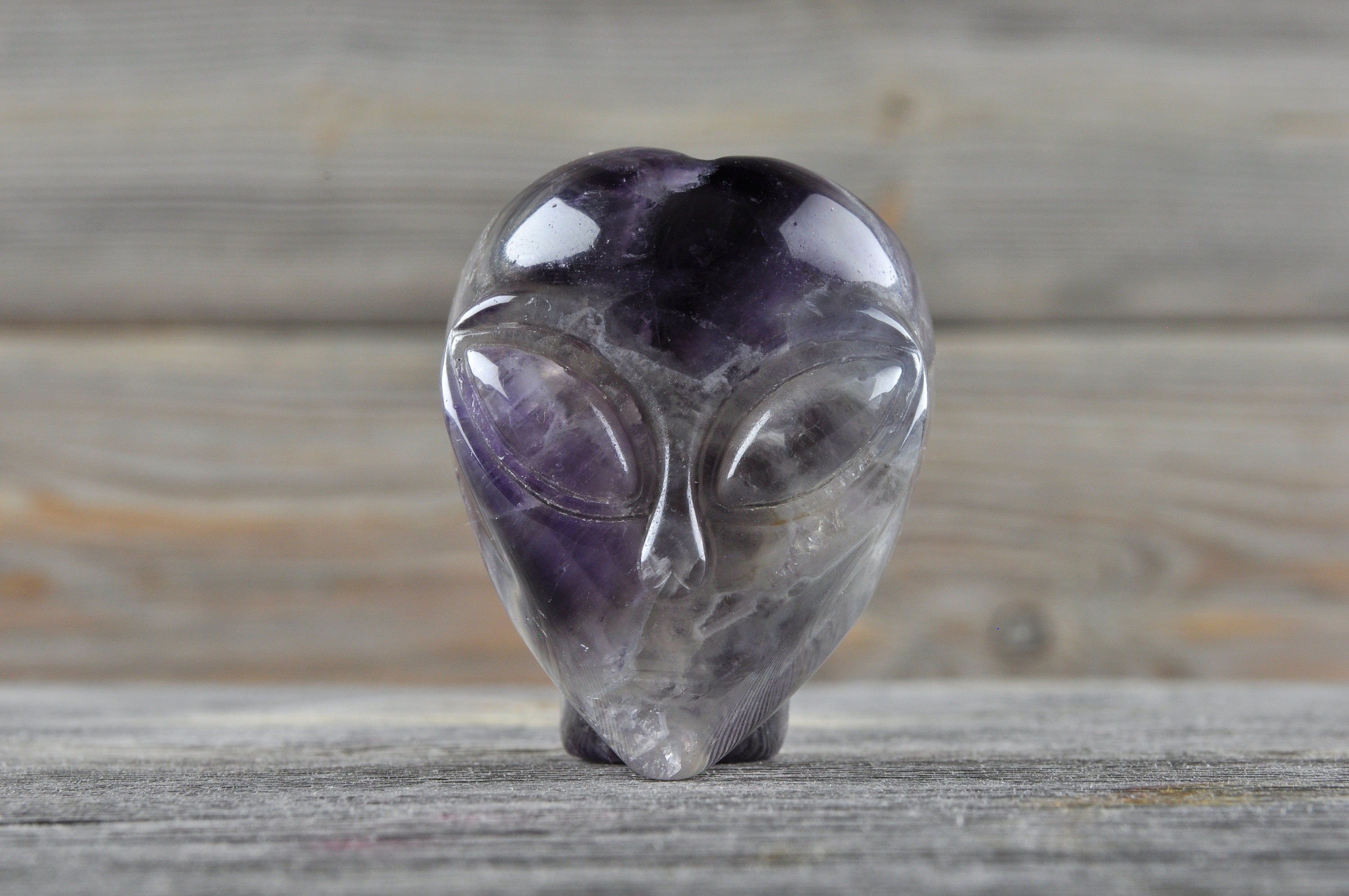 Natural Realistic Chevron Amethyst Alien Crystal Skull, Mini!