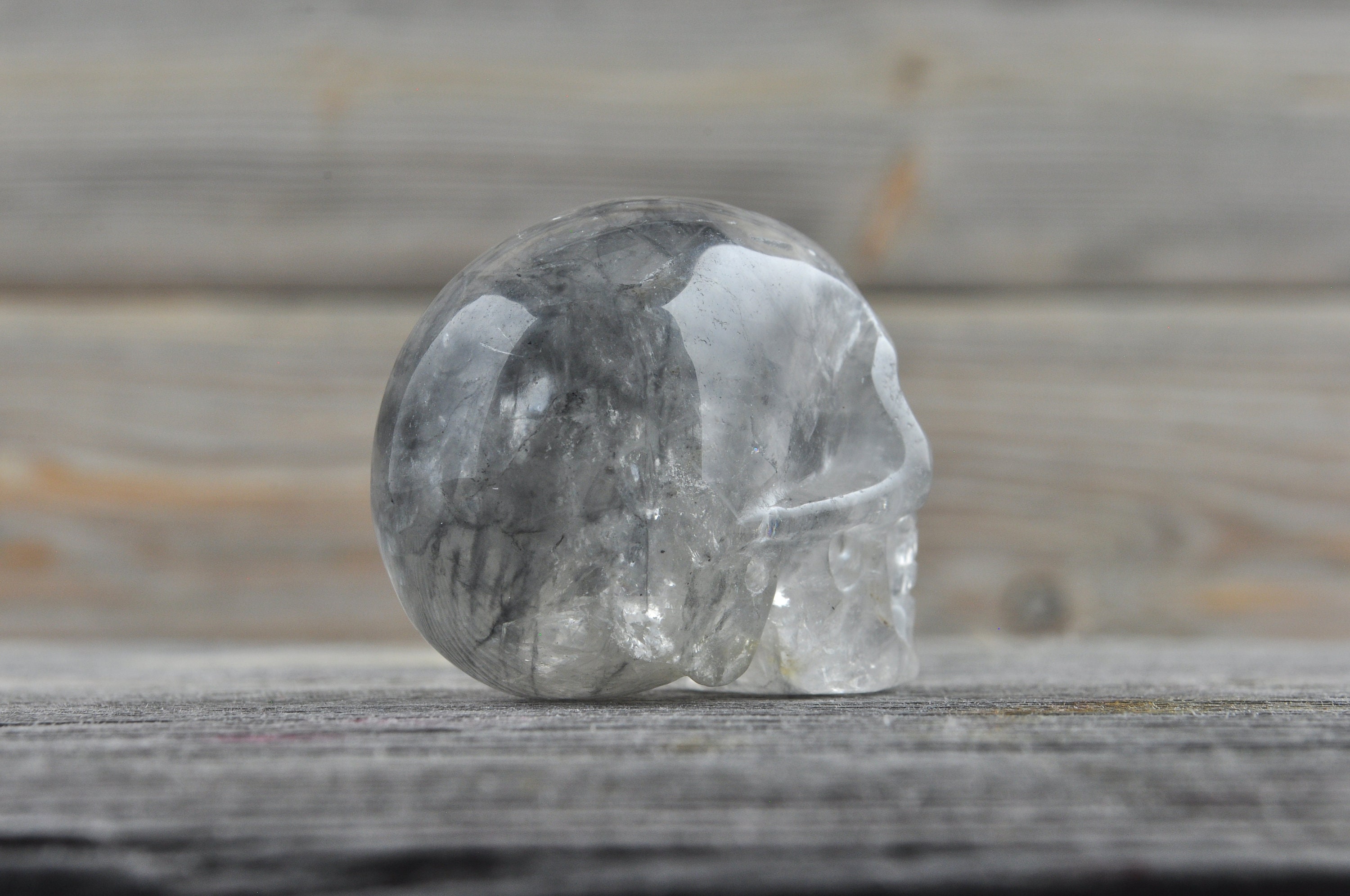 Natural Clear Grey Quartz Crystal Skull, Mini