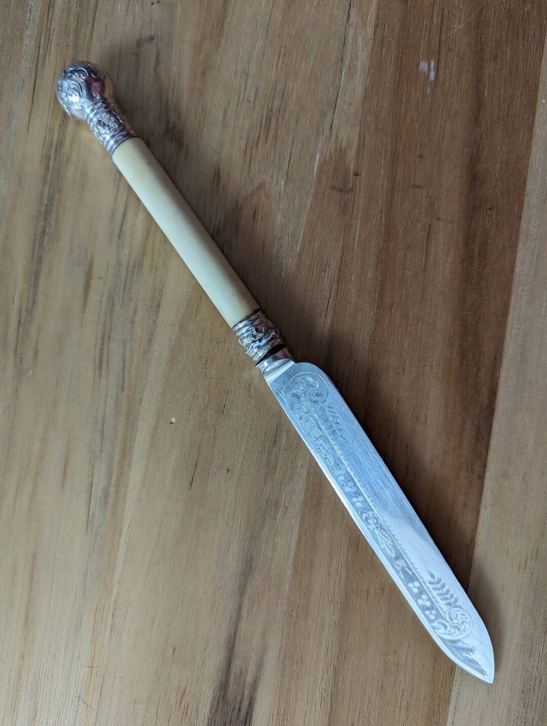 Unique Antique Mappin Bros Ivory-color Bakelite Handle Floral Etched ...