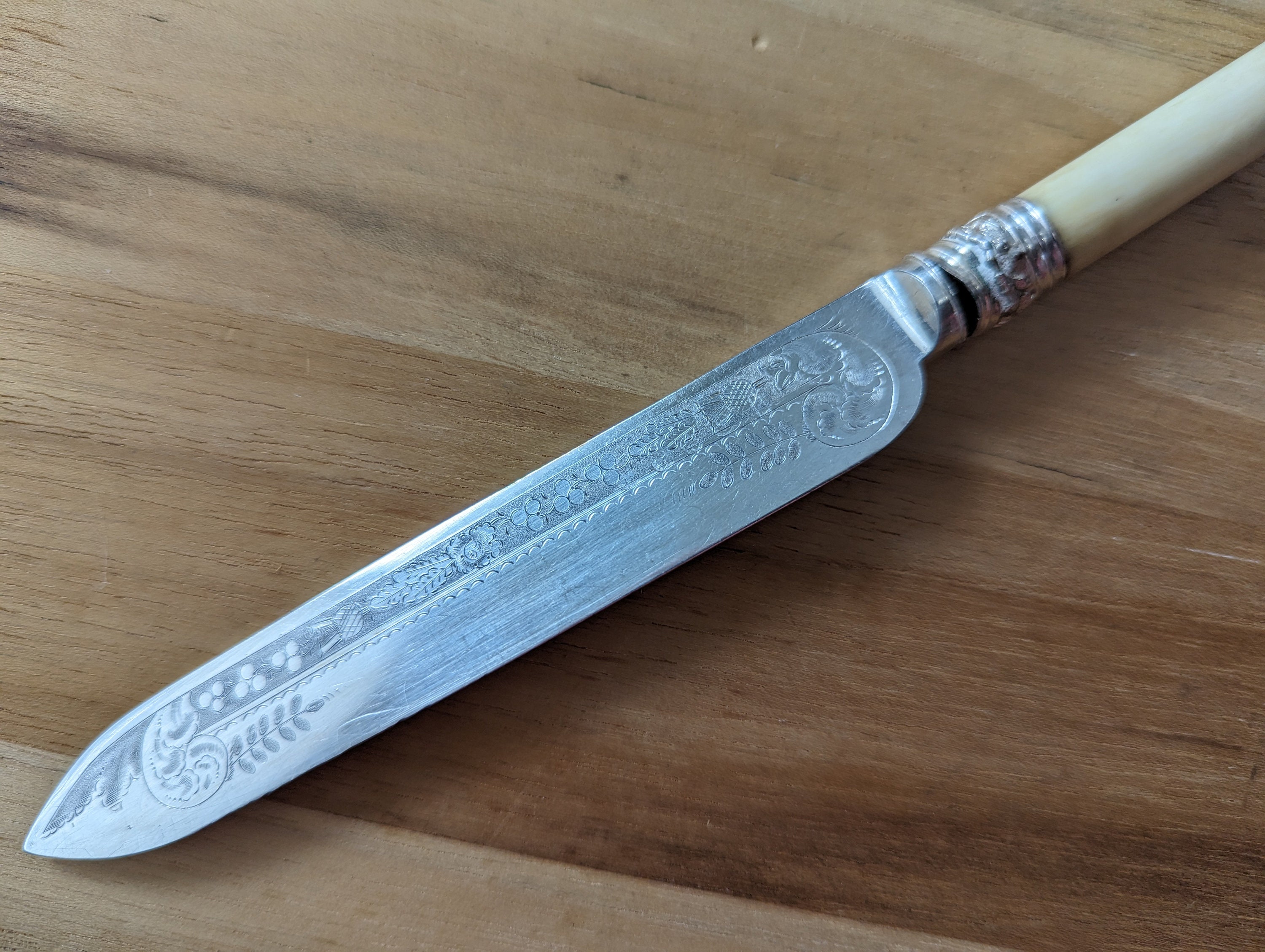 Unique Antique Mappin Bros Ivory-color Bakelite Handle Floral Etched ...